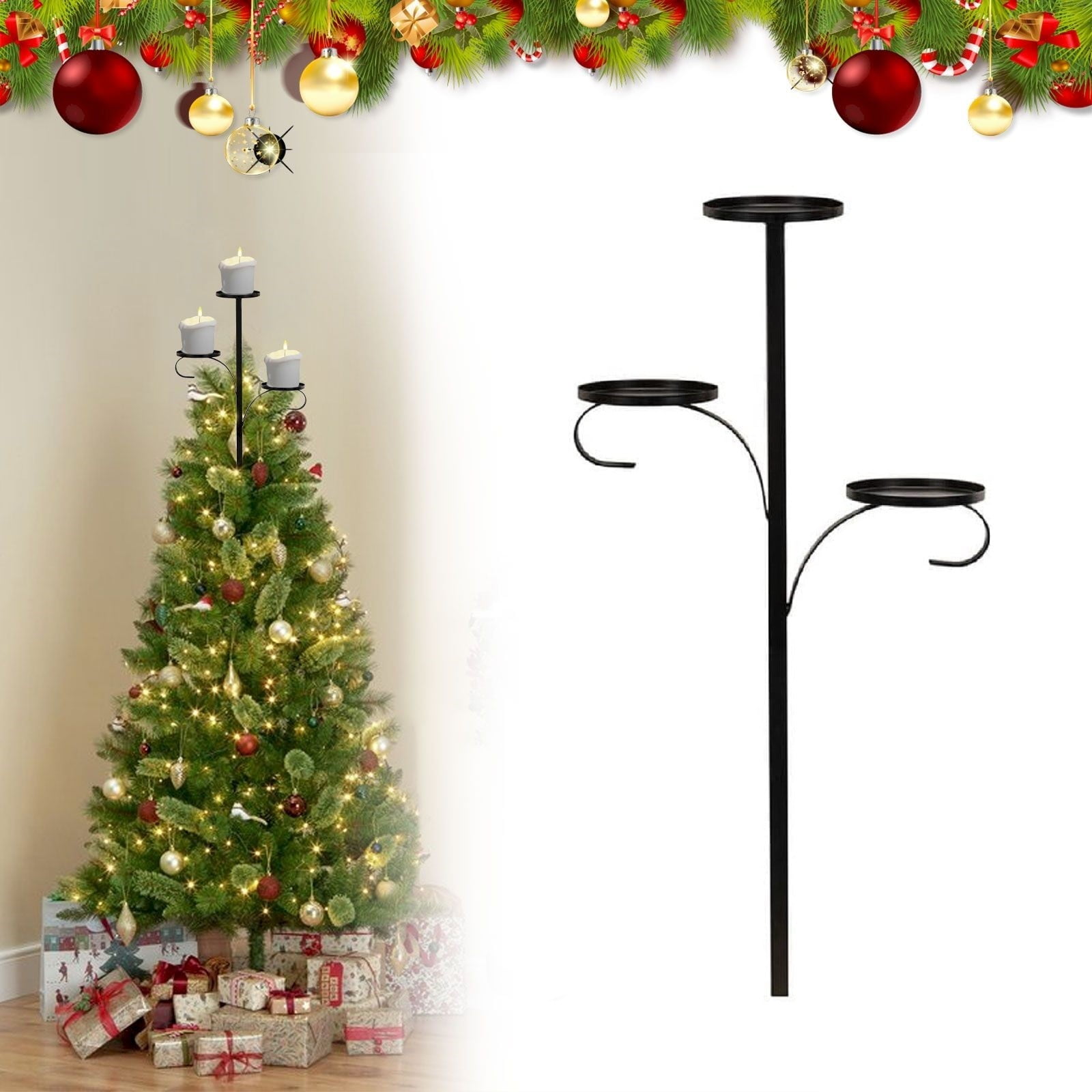 Claerance Rack Black Triple Tree Topper Tree Topper Candle Holder ...