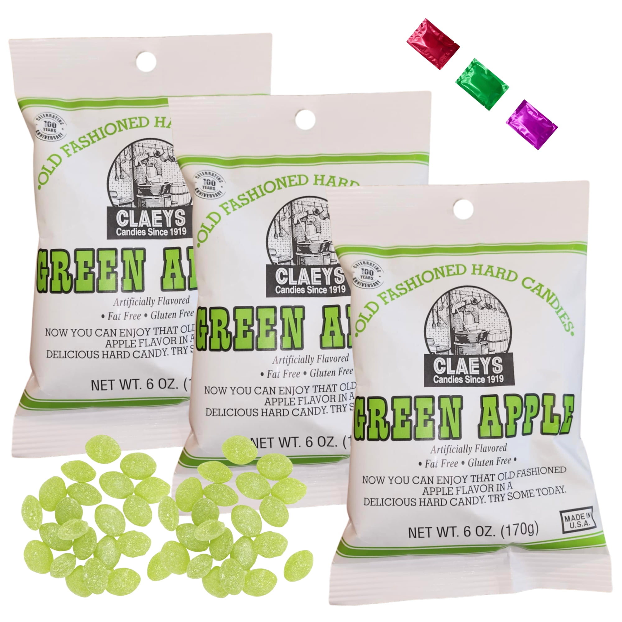 Claey's Old Fashioned Green Apple Hard Candy Drops 6 Oz 3 Pack, Sanded ...