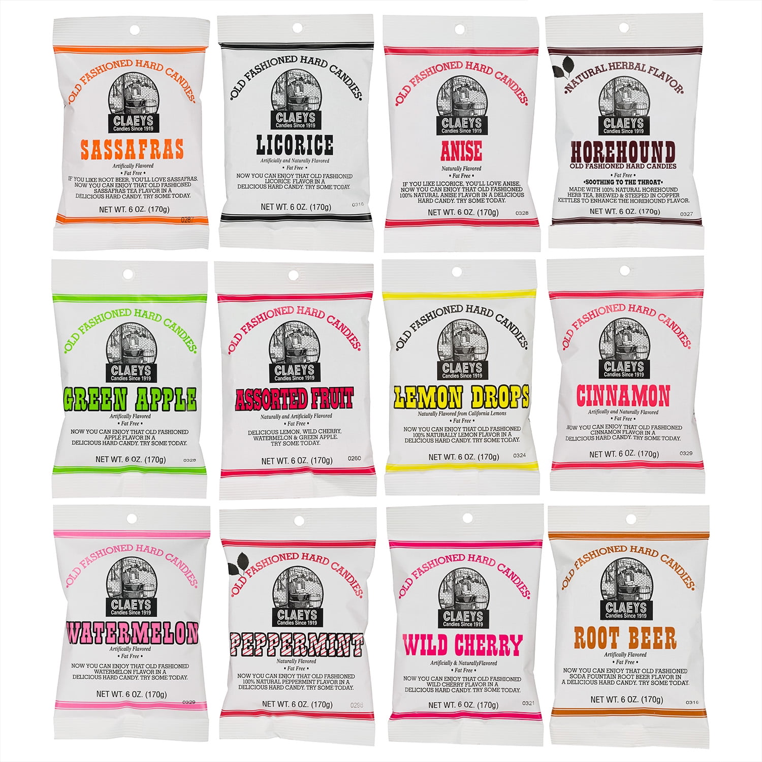 Claeys Old Fashioned Hard Candy – 12 Flavor Variety Pack, 6 oz Bags ...