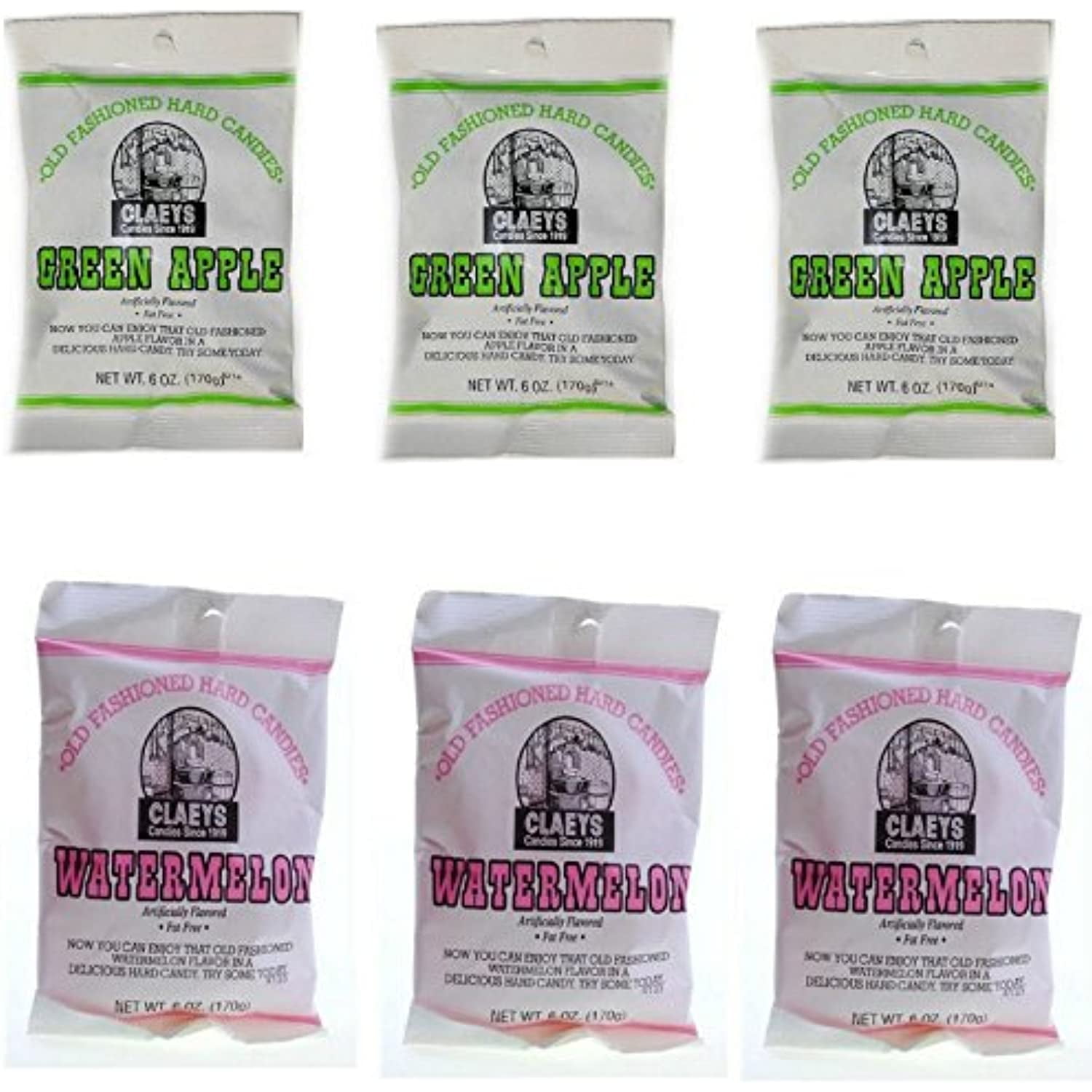 Claeys Old Fashioned Hard Candy, Flavored Variety 6 Pack - Green Apple ...