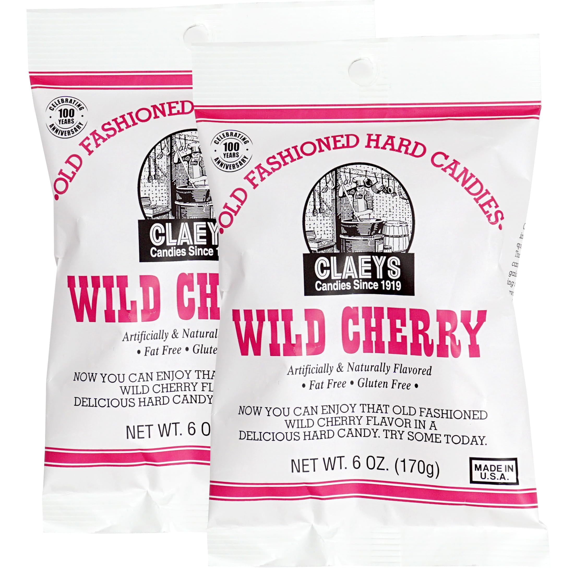 Claeys Sanded Wild Cherry Drops, 6 Oz Bag - 2 Pack, Hard Sour Candy ...