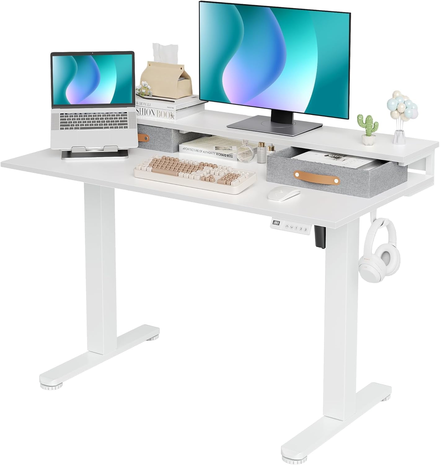 Claiks Electric Standing Desk with 2 Drawers, Adjustable Standing Desks ...
