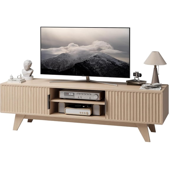 Claiks Mid-Century Modern TV Stand for 65 inch TV, Wood Fluted TV Stand ...