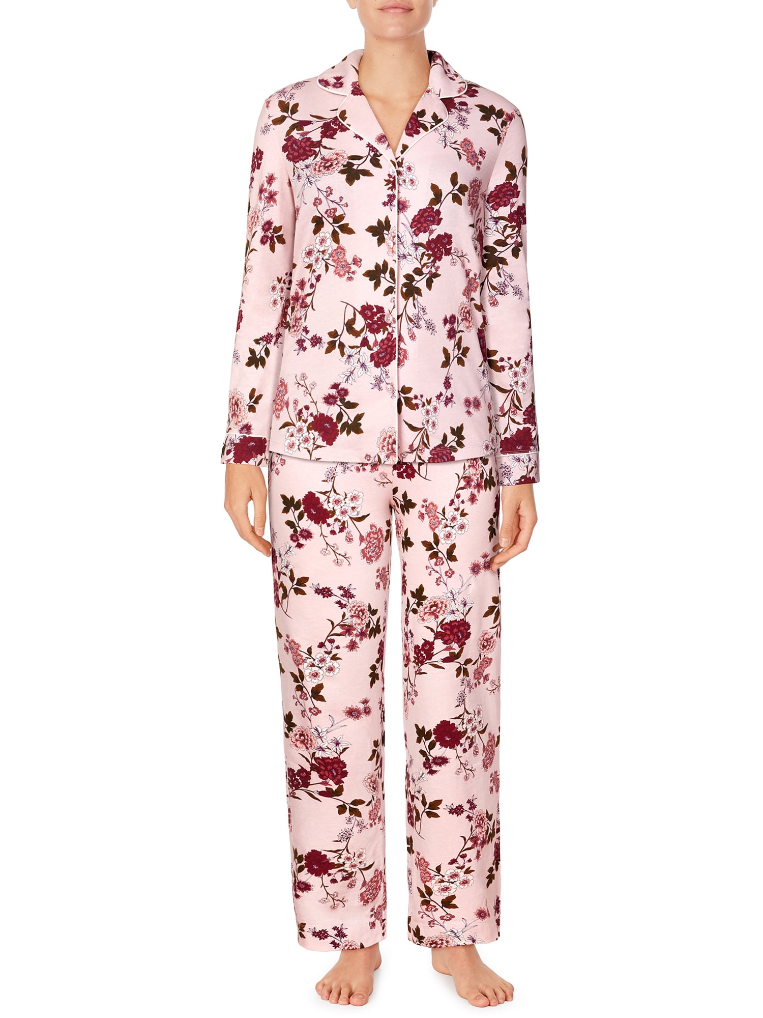 Clair De Lune Long Sleeve Collared Floral Pajamas (Women's) 2 Piece Set ...
