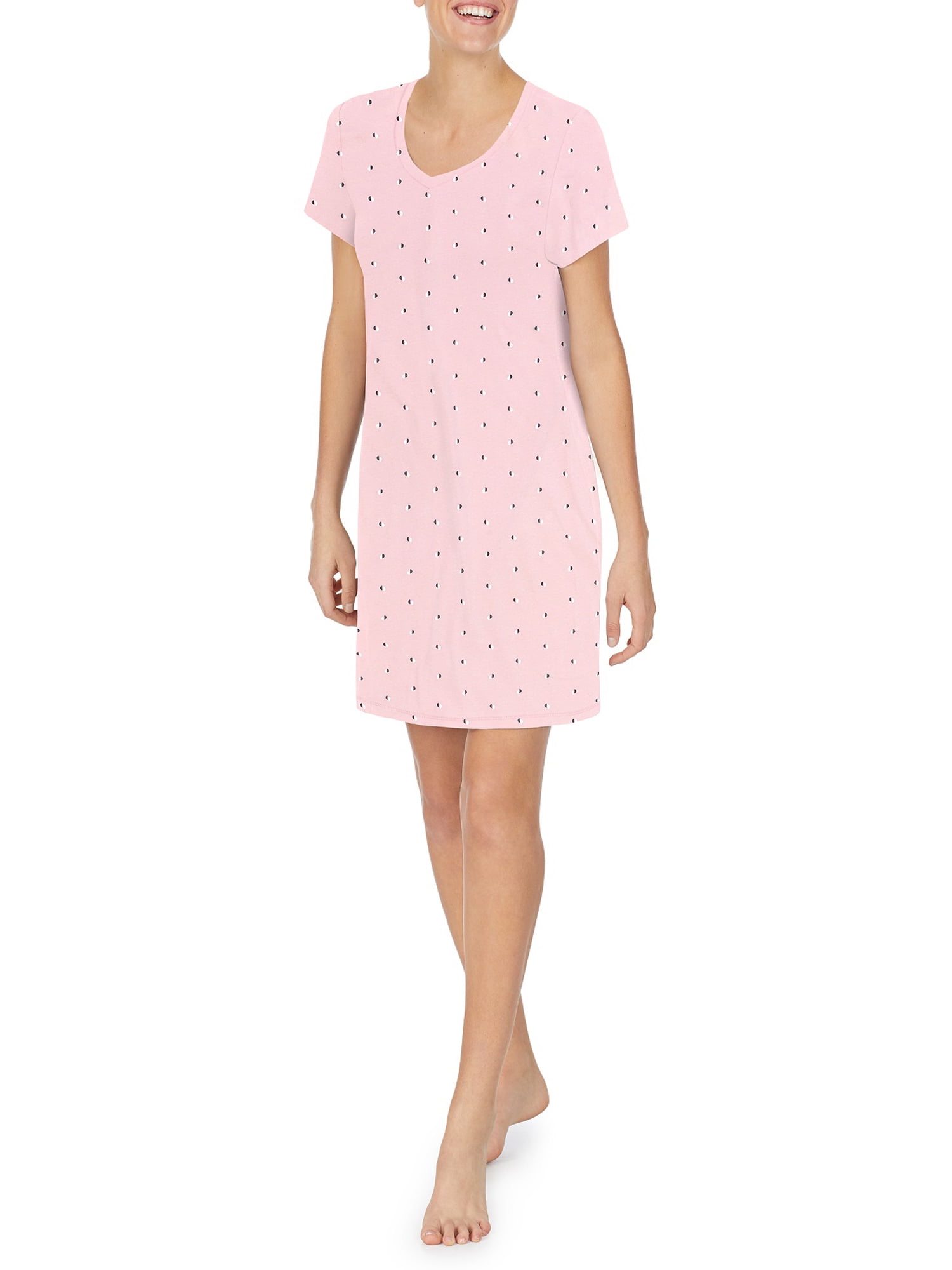 Clair De Lune Short Sleeve V-Neck Polka Dot Sleepshirt (Women's) 1 Pack ...