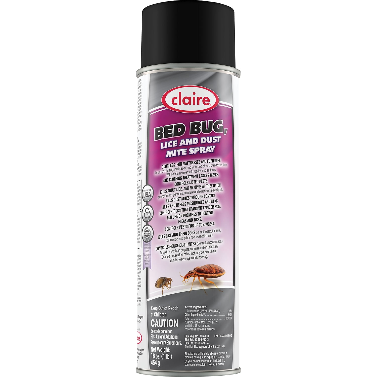 Claire 006 Bed Bug Lice Dust Mite Spray 1 Can, 13 oz - Walmart.com