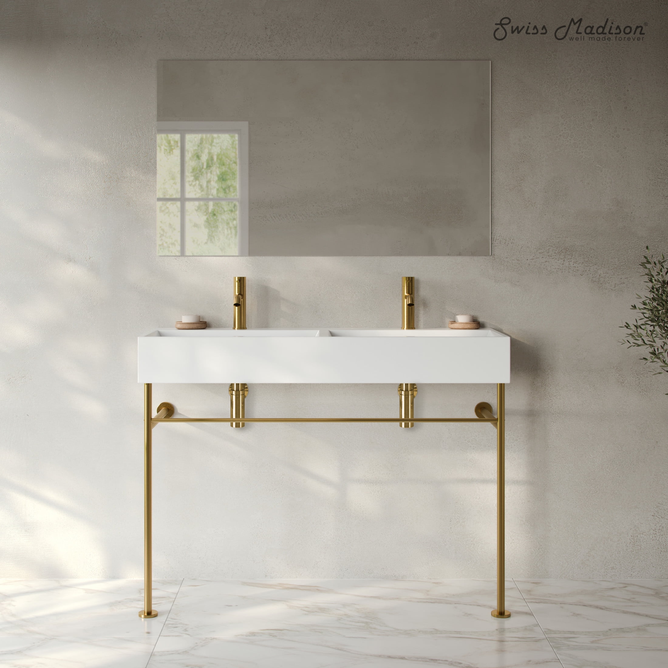 Claire 48" Double Basin Console Sink with Brushed Gold Legs - Walmart.com