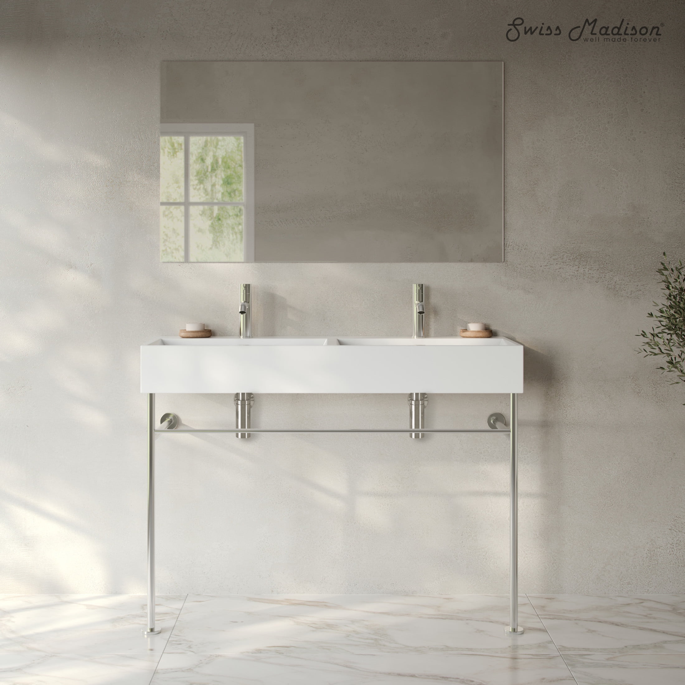 Claire 48" Double Basin Console Sink with Polished Chrome Legs ...
