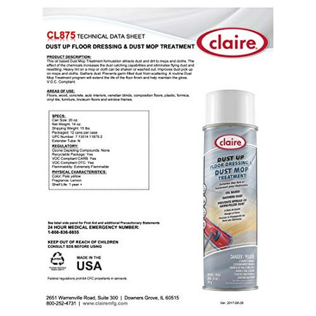 Claire CL875-12pk Dust Up Floor Dressing & Dust Mop Treatment - Oil ...