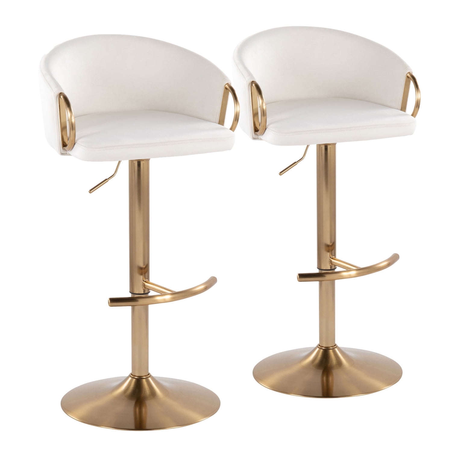 Claire Contemporary/Glam Adjustable Barstools - Cream Velvet - 360 ...