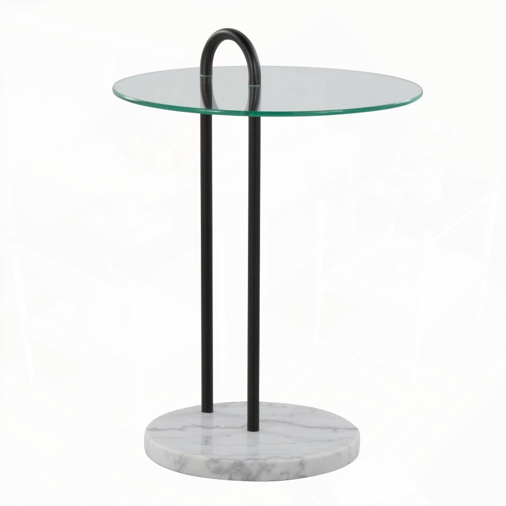 Claire Side Table with White Marble, Black Metal and Clear Glass by ...