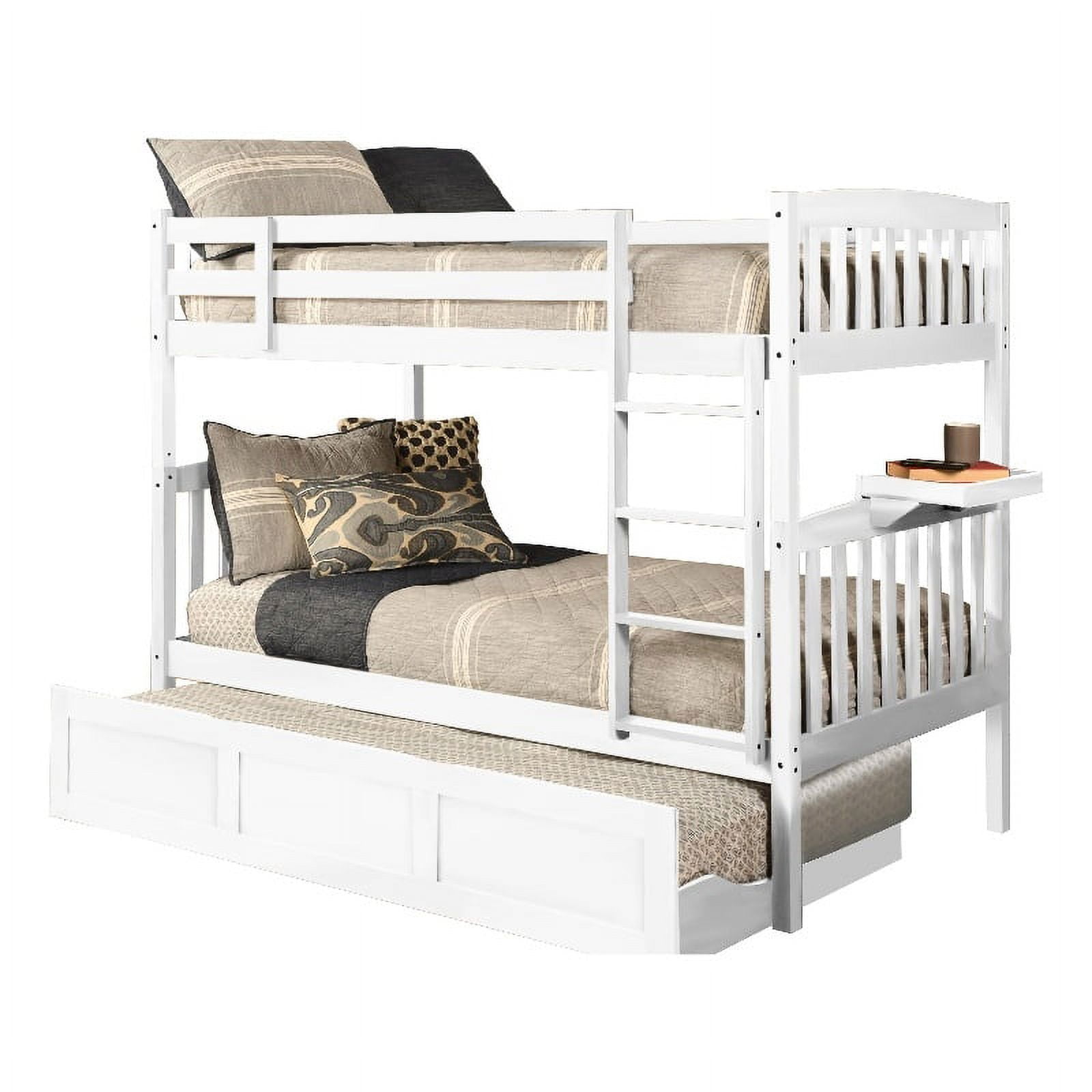 Claire Twin Bunk Bed w/ Tray and Trundle Bed in White-Mattresses Not ...