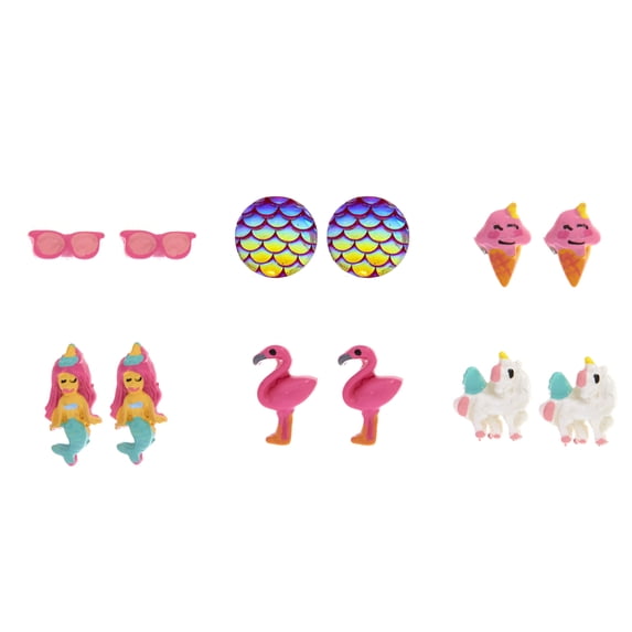 Claire's 6 Piece Fantasy Earrings Studs; Mermaids, Unicorns, Flamingos ...