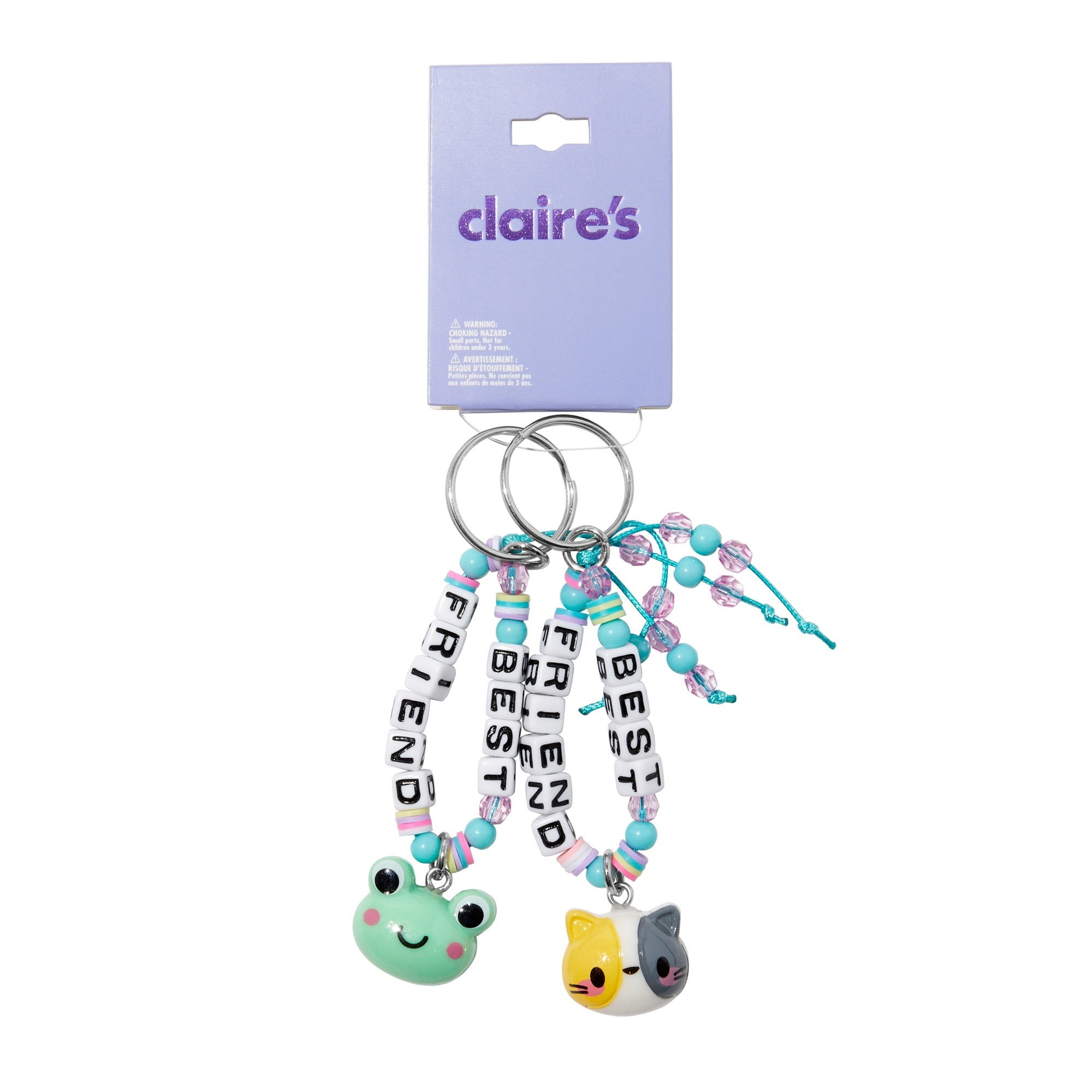 Claire's Best Friend Forever Frog and Cat Keychains with Beads, 2-Pack ...
