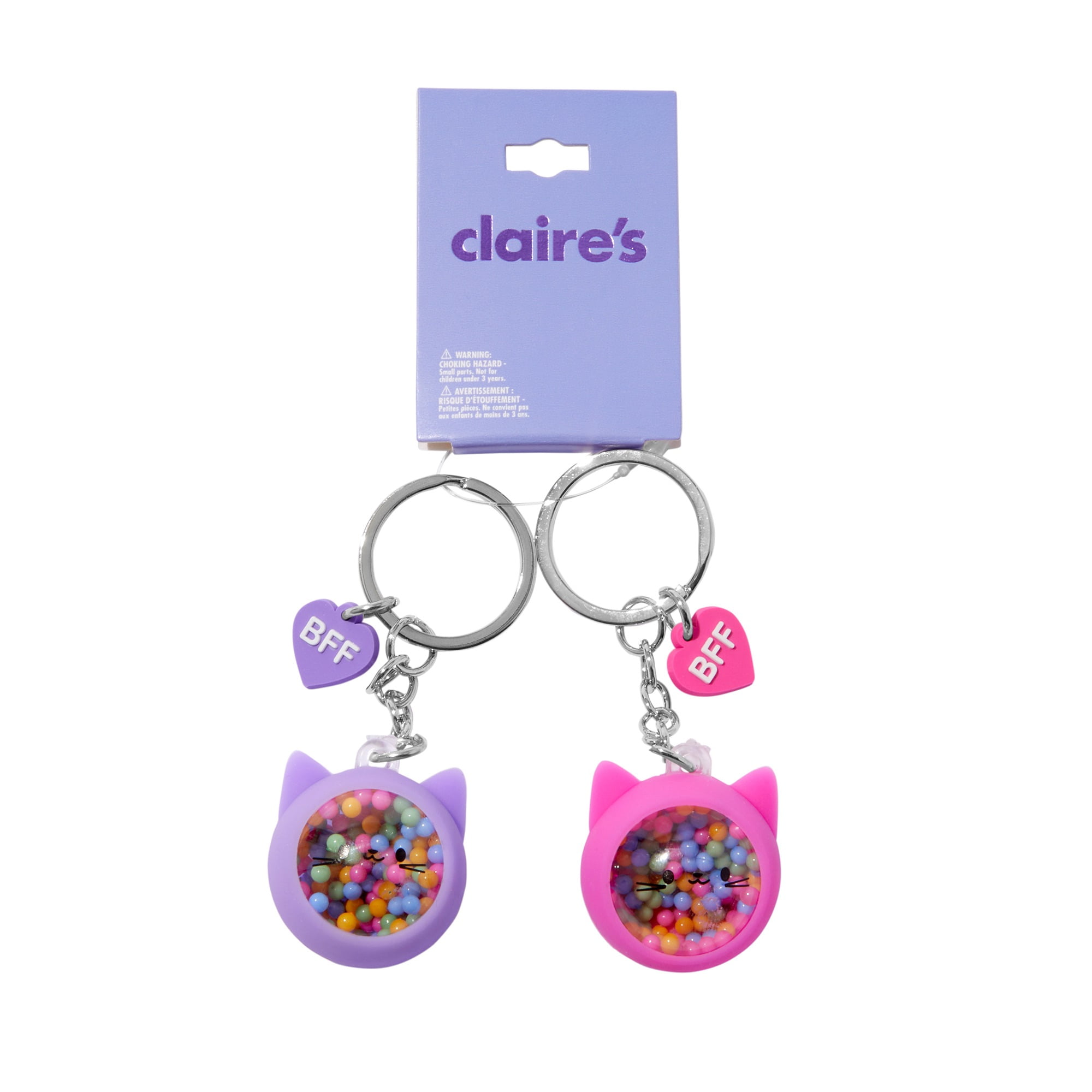 Claire's Best Friend Forever Pink and Purple Cat Keychains with Beads ...