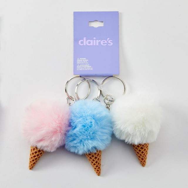 Claire's Best Friend Fuzzy Pom Pom Ice Cream Cone Keychain Key Rings ...