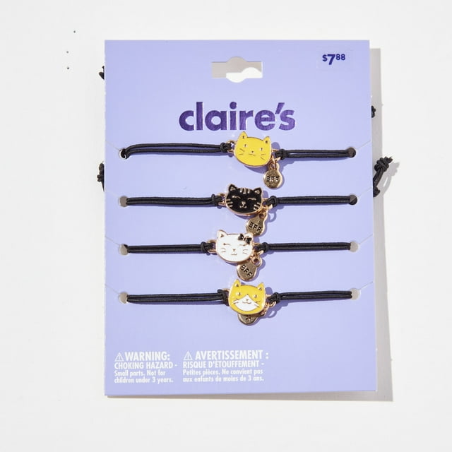 Claire's Best Friend Yellow, White, and Black Cat Bracelets, 4 Pack ...