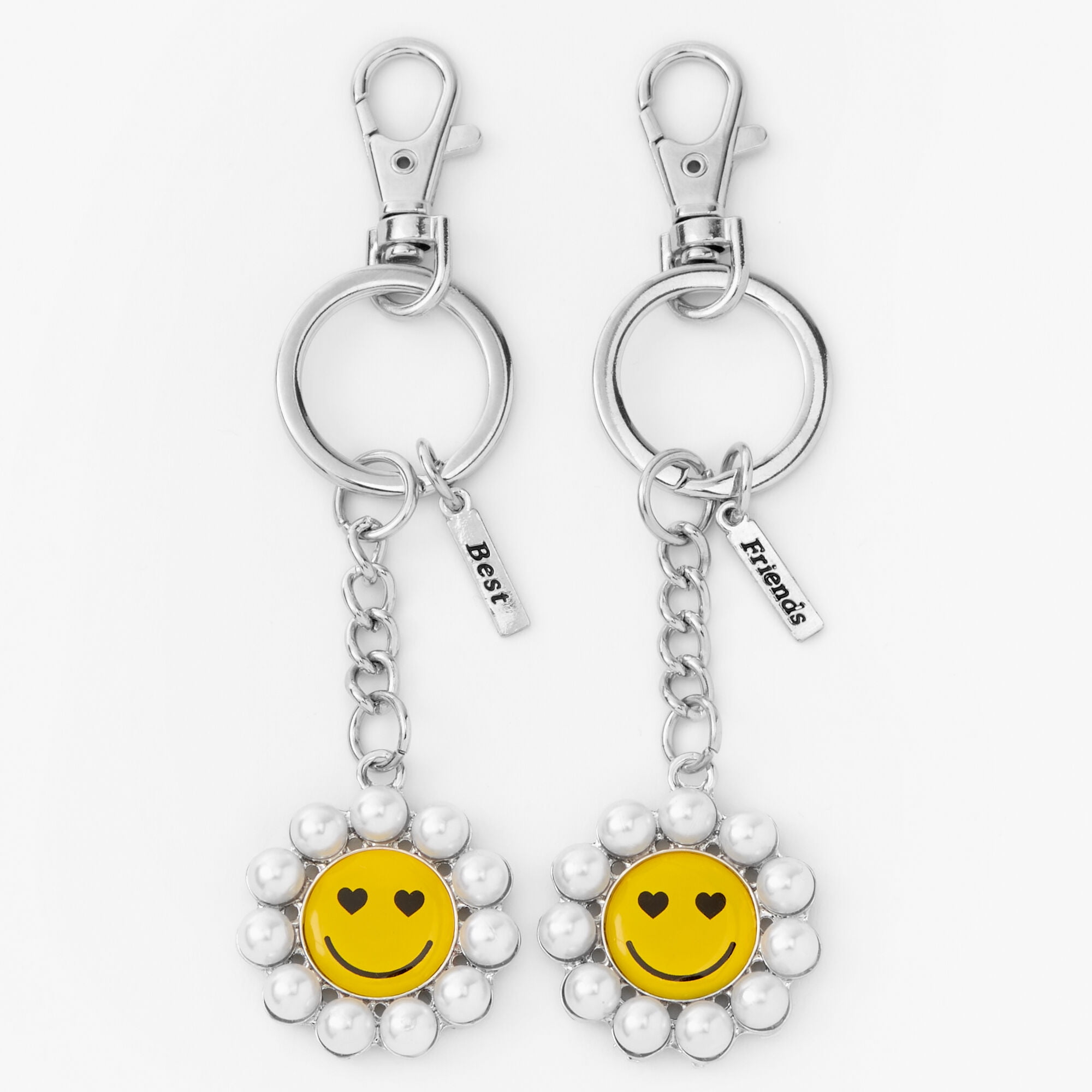Claire's Best Friends Pearl Happy Smiley Face Keychains, Metal (2 Pack ...