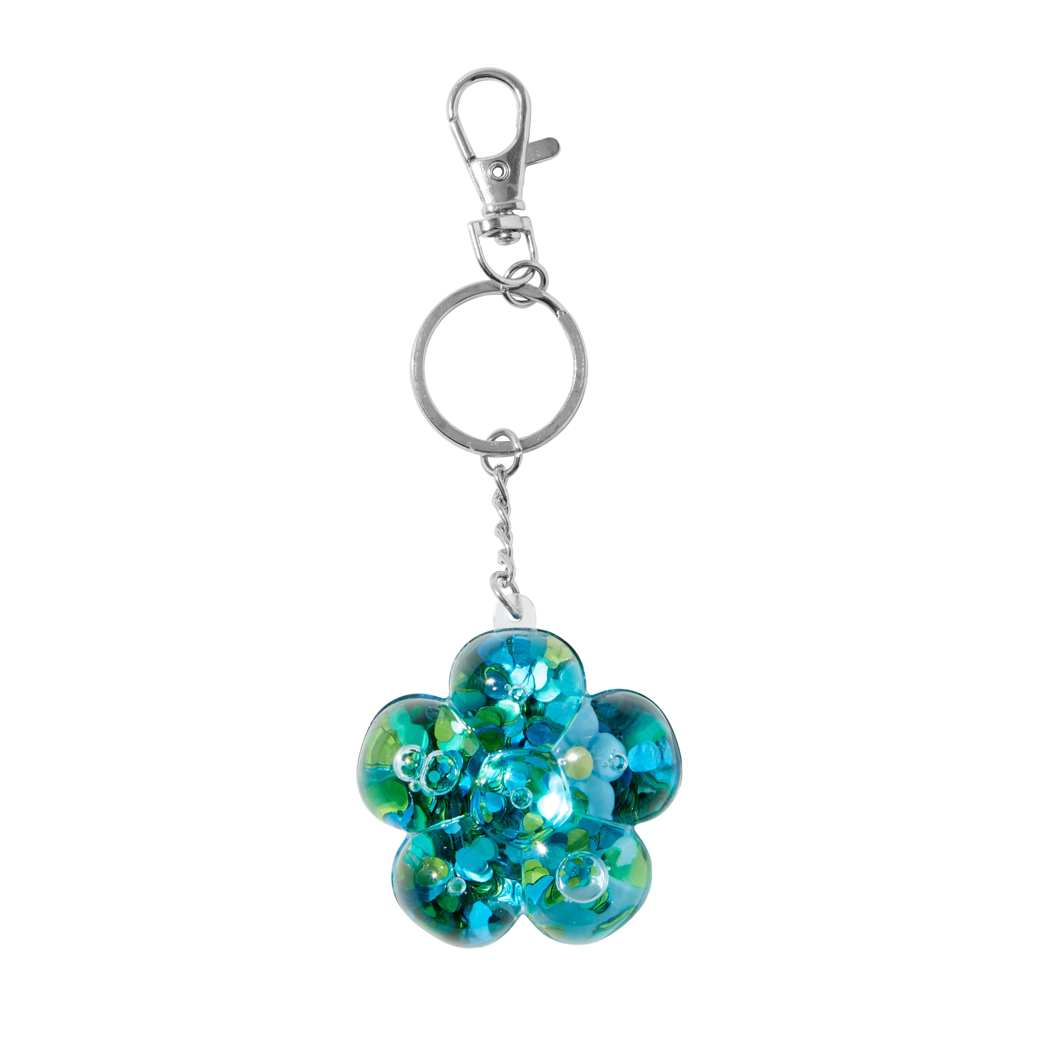 Claire's Blue and Green Glitter Filled Flower Keychain - Walmart.com