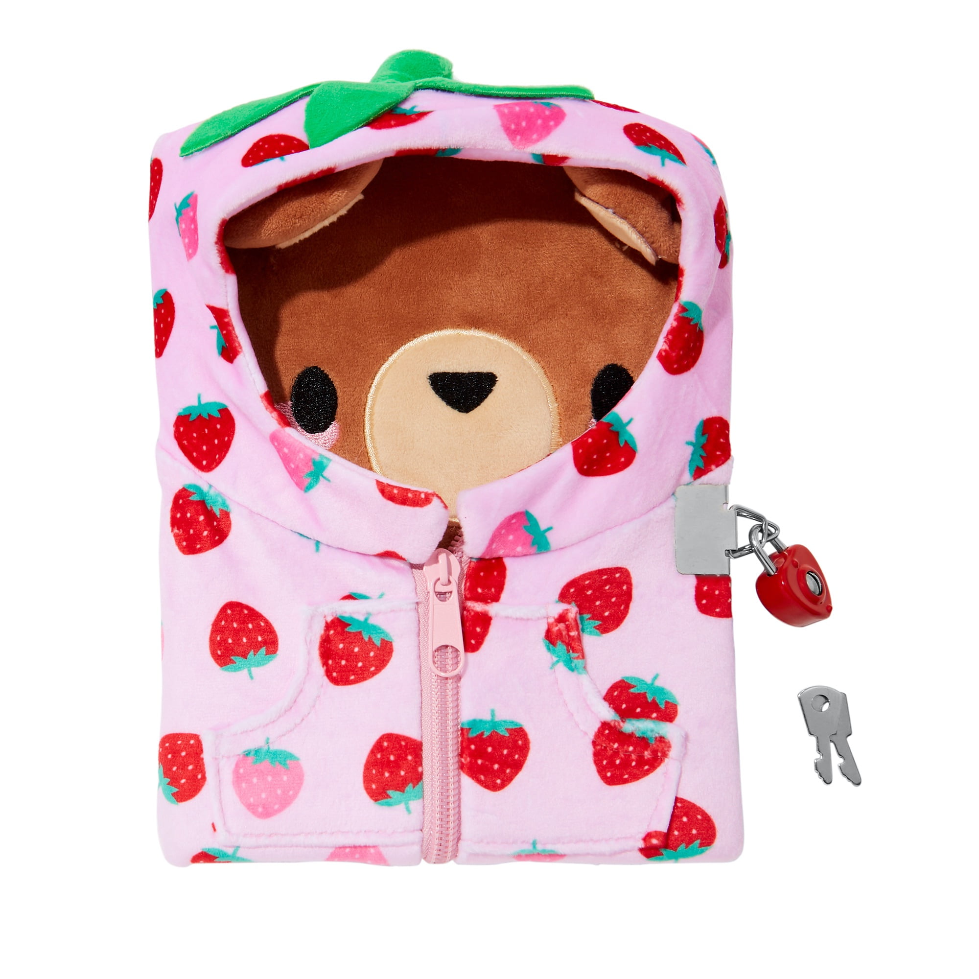 Claire's Children's Teddy Bear in Pink Strawberry Hoodie Mini Diary ...