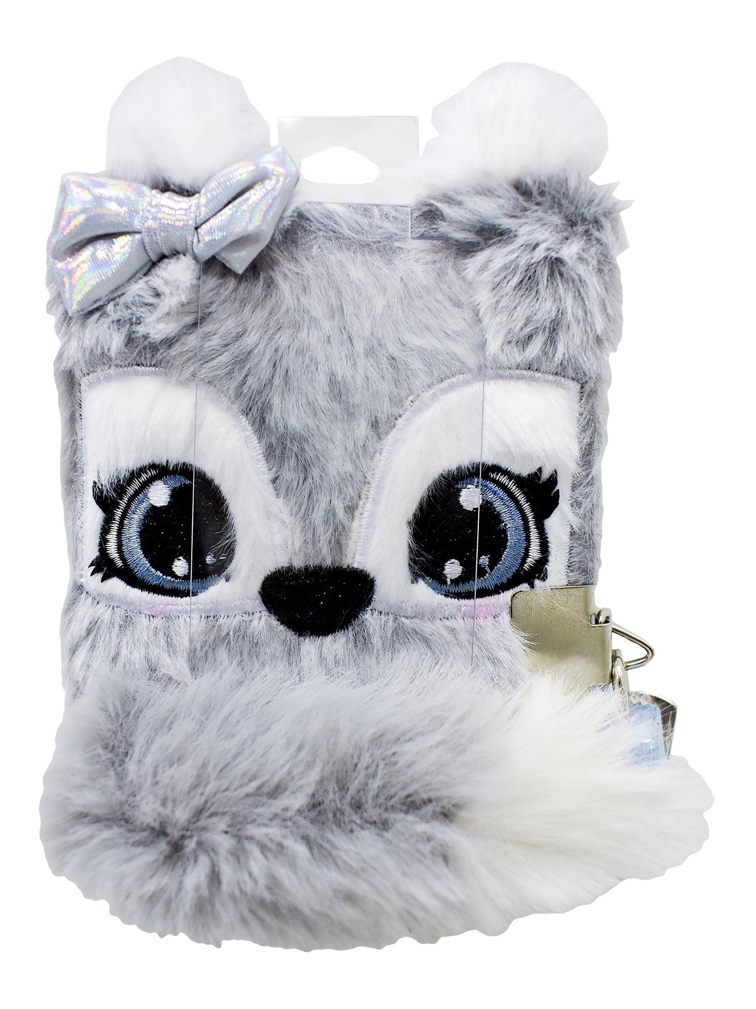 Claire's Childrens Fluffy Silver and Grey Fox Blank Diary with Lock and ...
