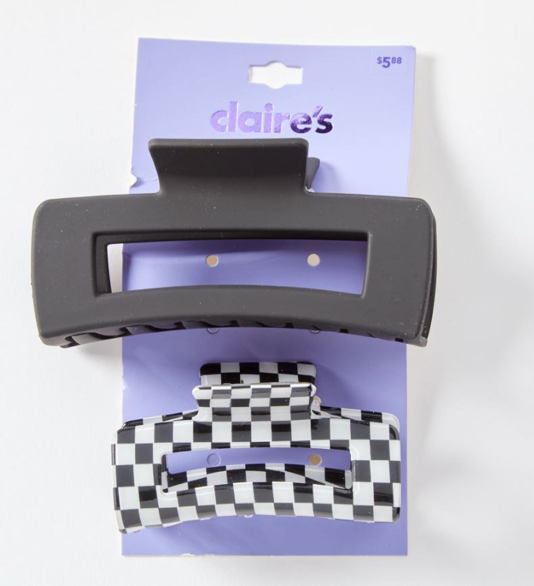 Claire's Multi-Size Matte Black and Checkered Hair Claw Clips, 2-Pack ...