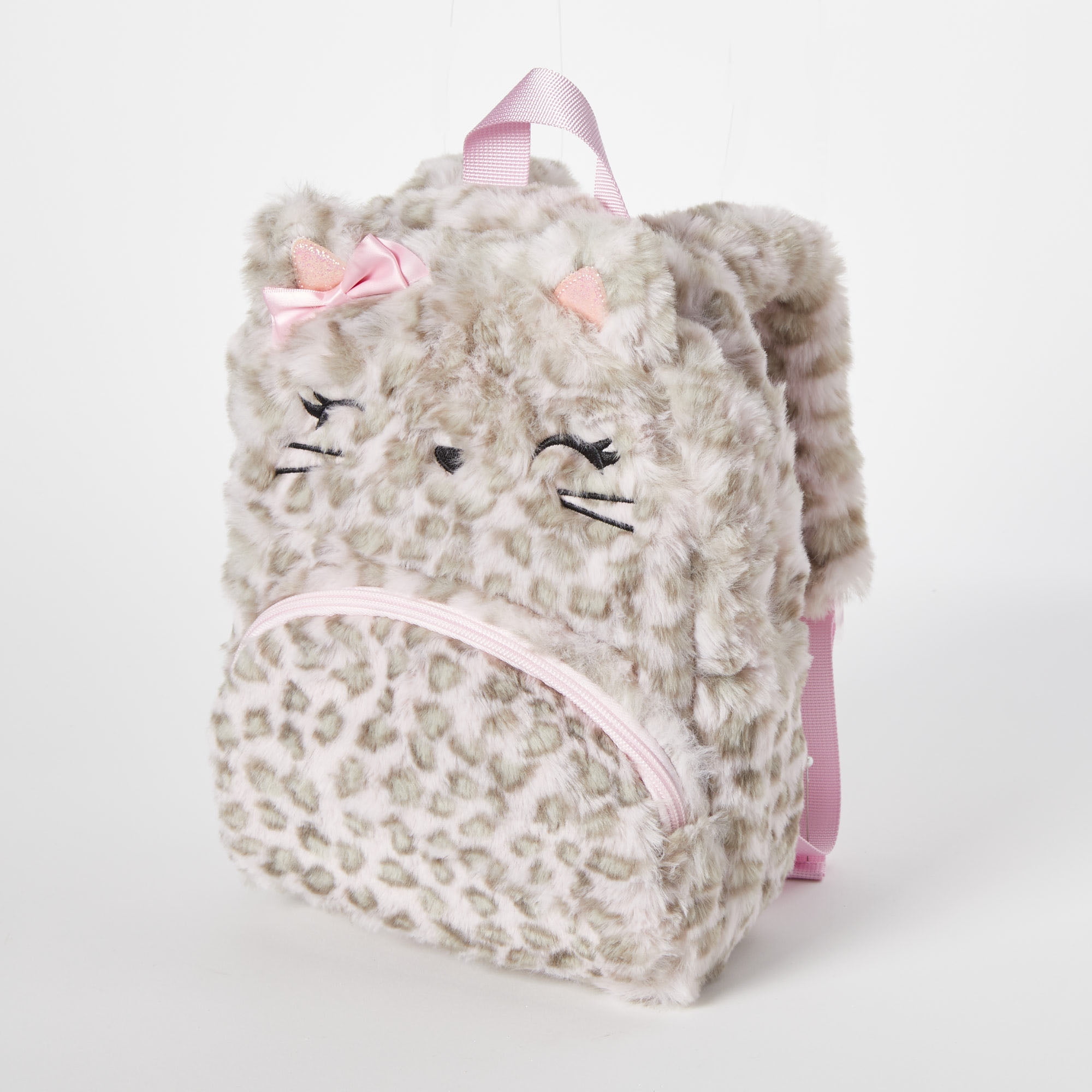 Claire's Club Kitty Mini School Bag, Cute Furry Pink Cat Small Backpack ...