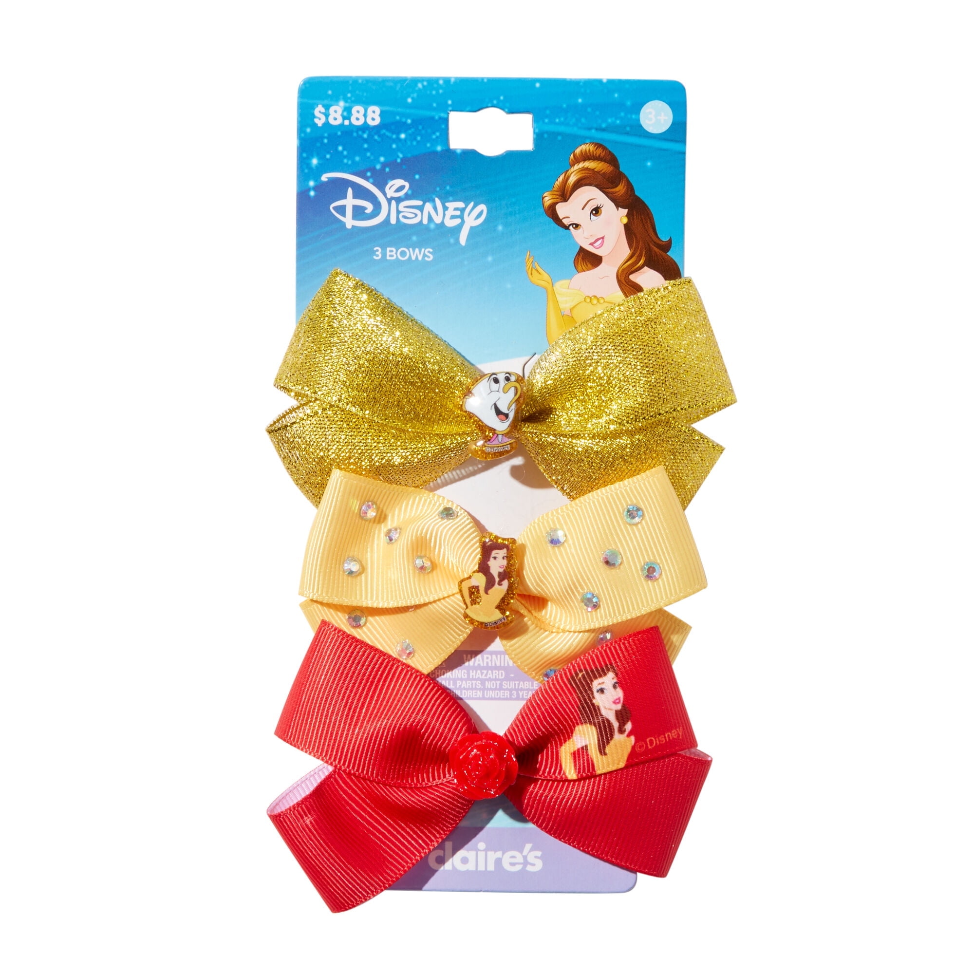 Claire's Disney Beauty and The Beast Hair Clip Bow Set with Gemstones ...