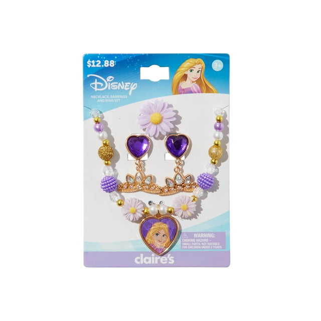 Claire's Disney Princess Raunzel Necklace, Earring, and Ring Set ...