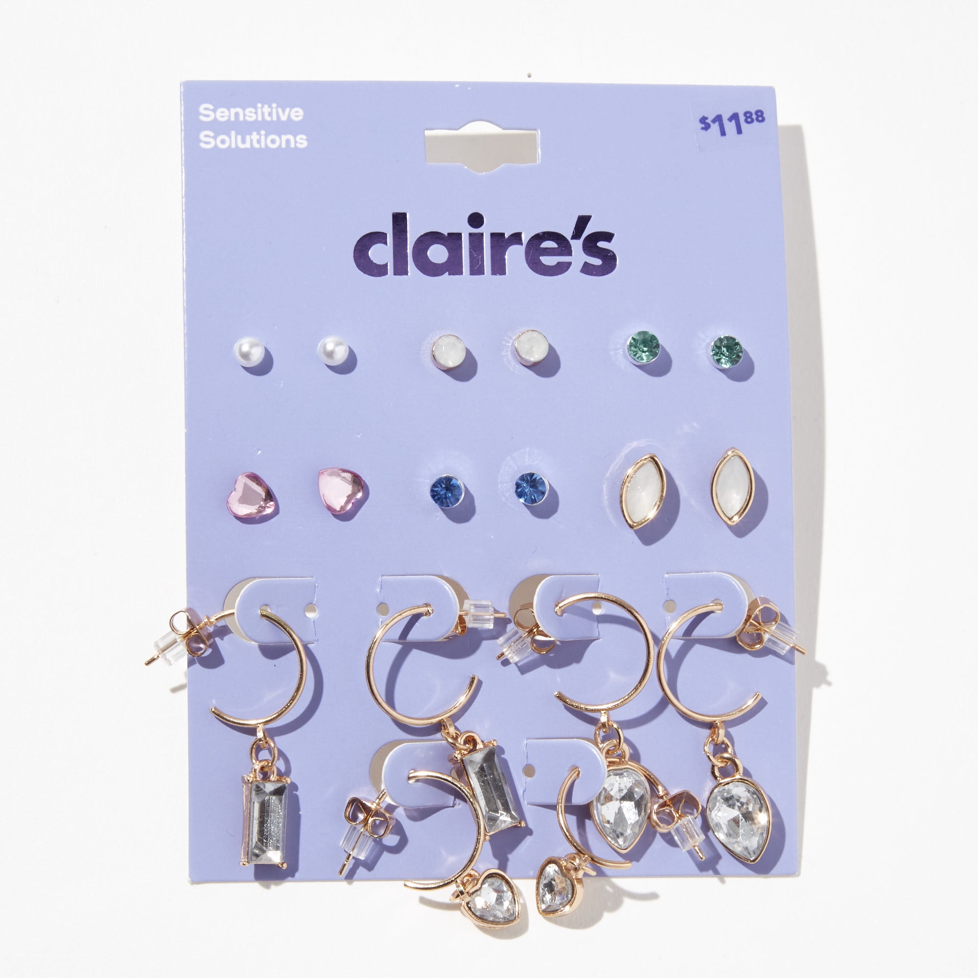 Claire's Gemstone Stud and Hoop Earring Set, 9-Pack - Walmart.com