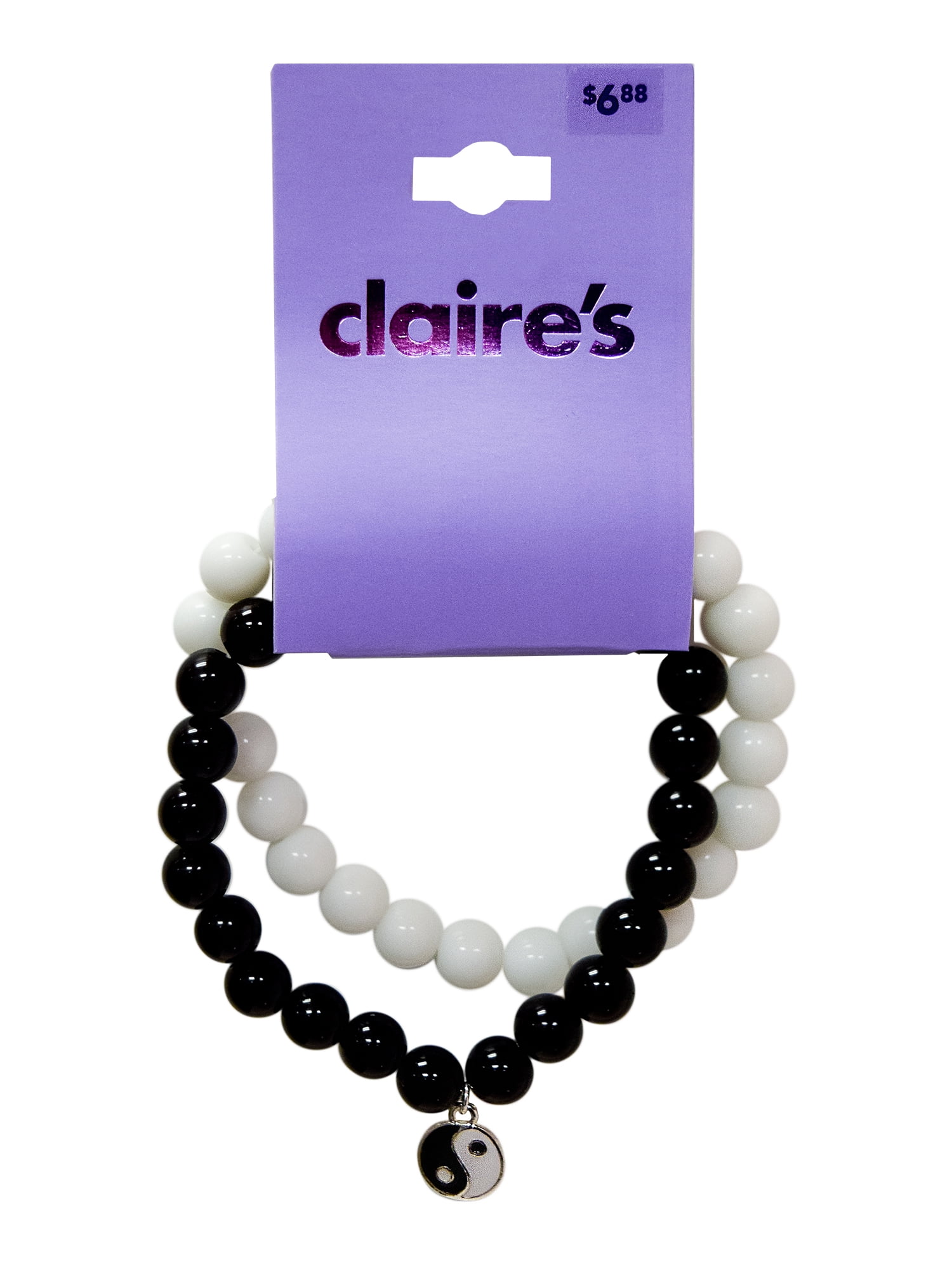 Claire's Tween Girls Black and White Ying and Yang Stretch Bracelets, 2 ...