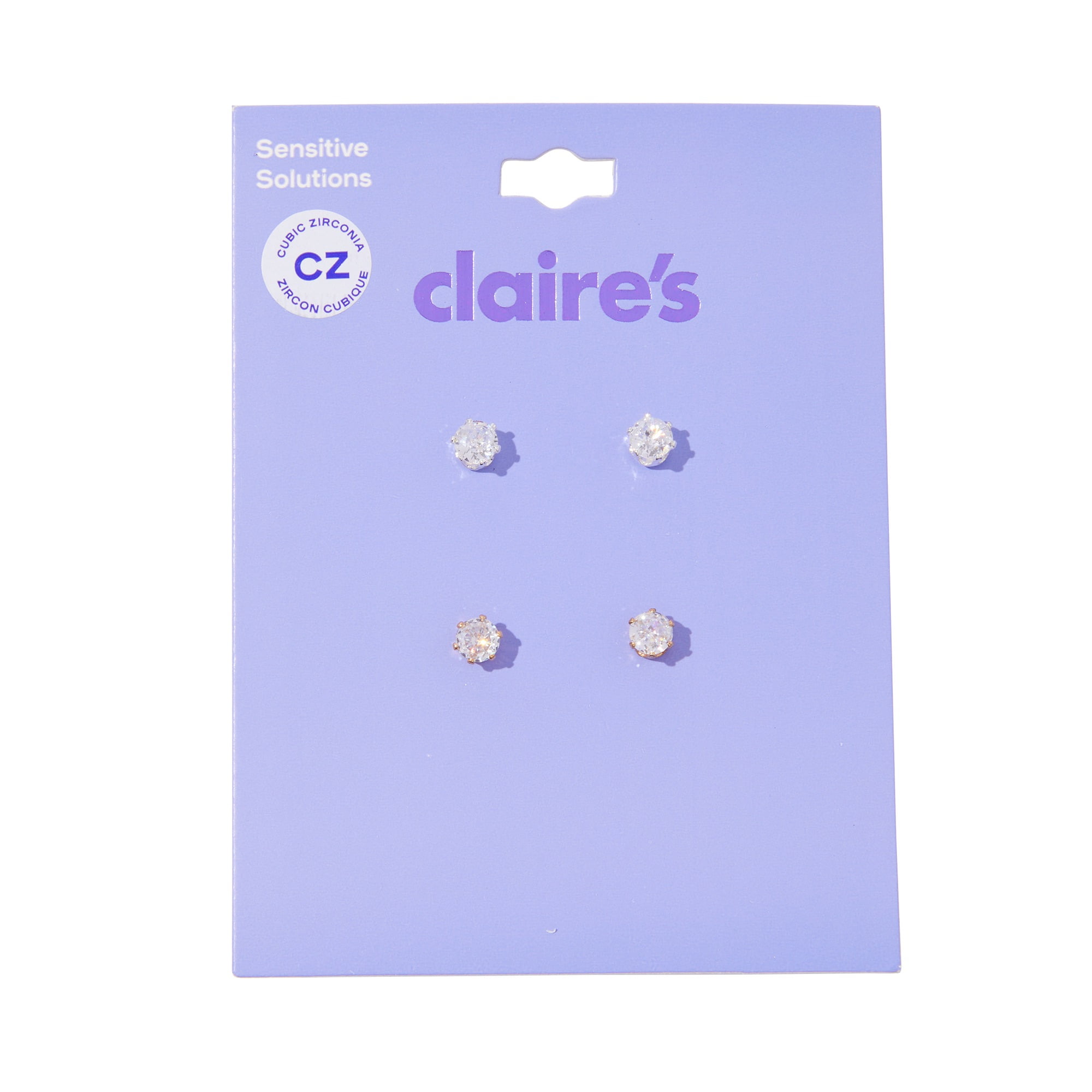 Claire's Tween Girls Silver and Gold Round Cubic Zirconia Stud Earrings ...