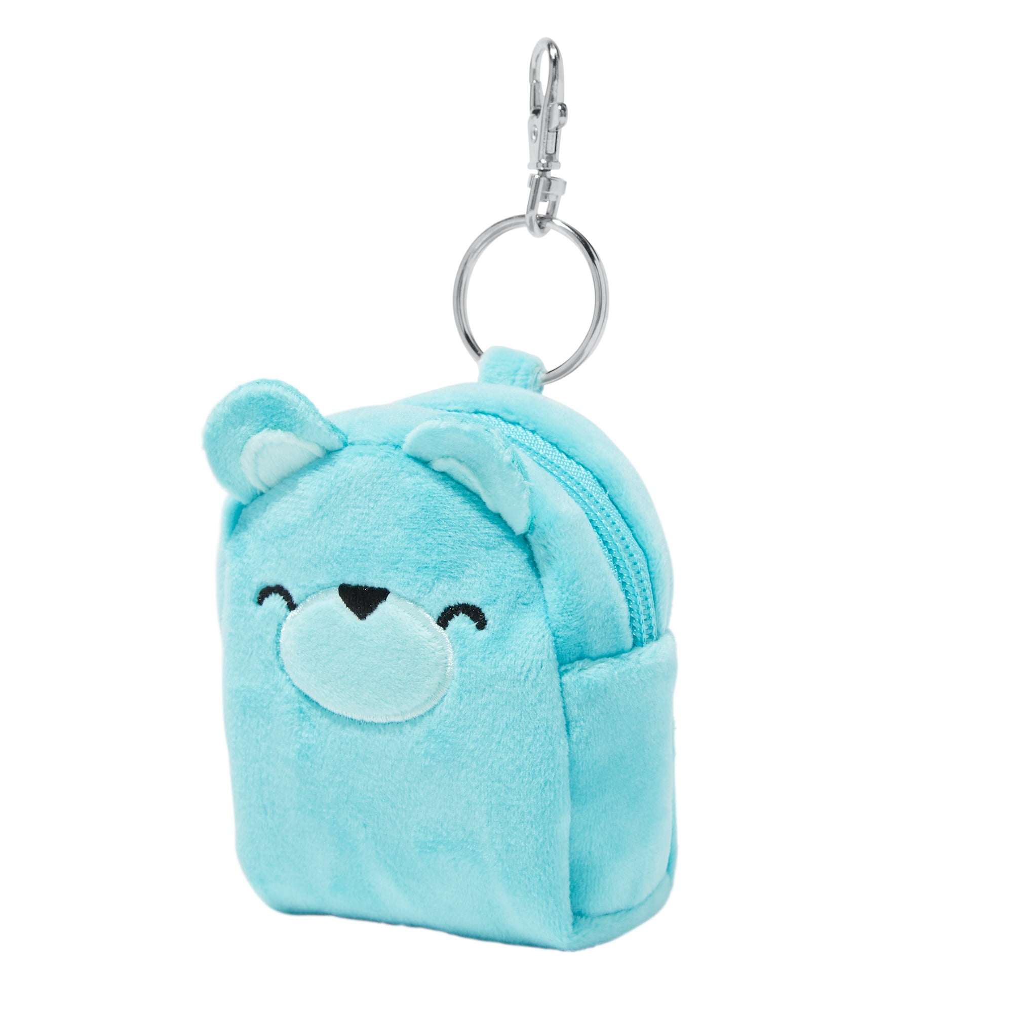 Claire's Girls Aqua Blue Fuzzy Bear Mini Backpack with Metal Keychain ...