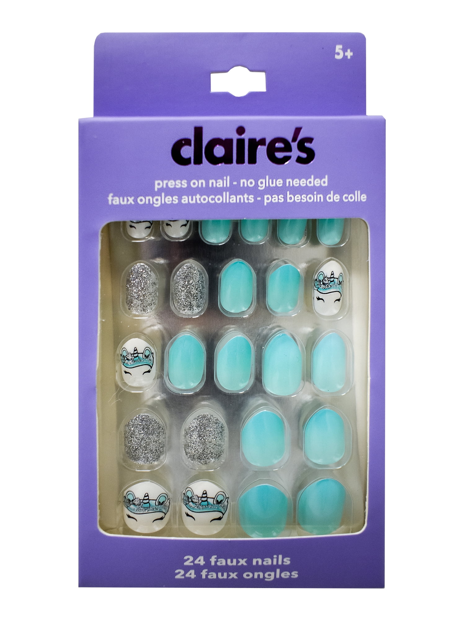 Claire's Teen Girls Mint and Sparkly Press-on Nails Set, 24 Fauz Nails ...