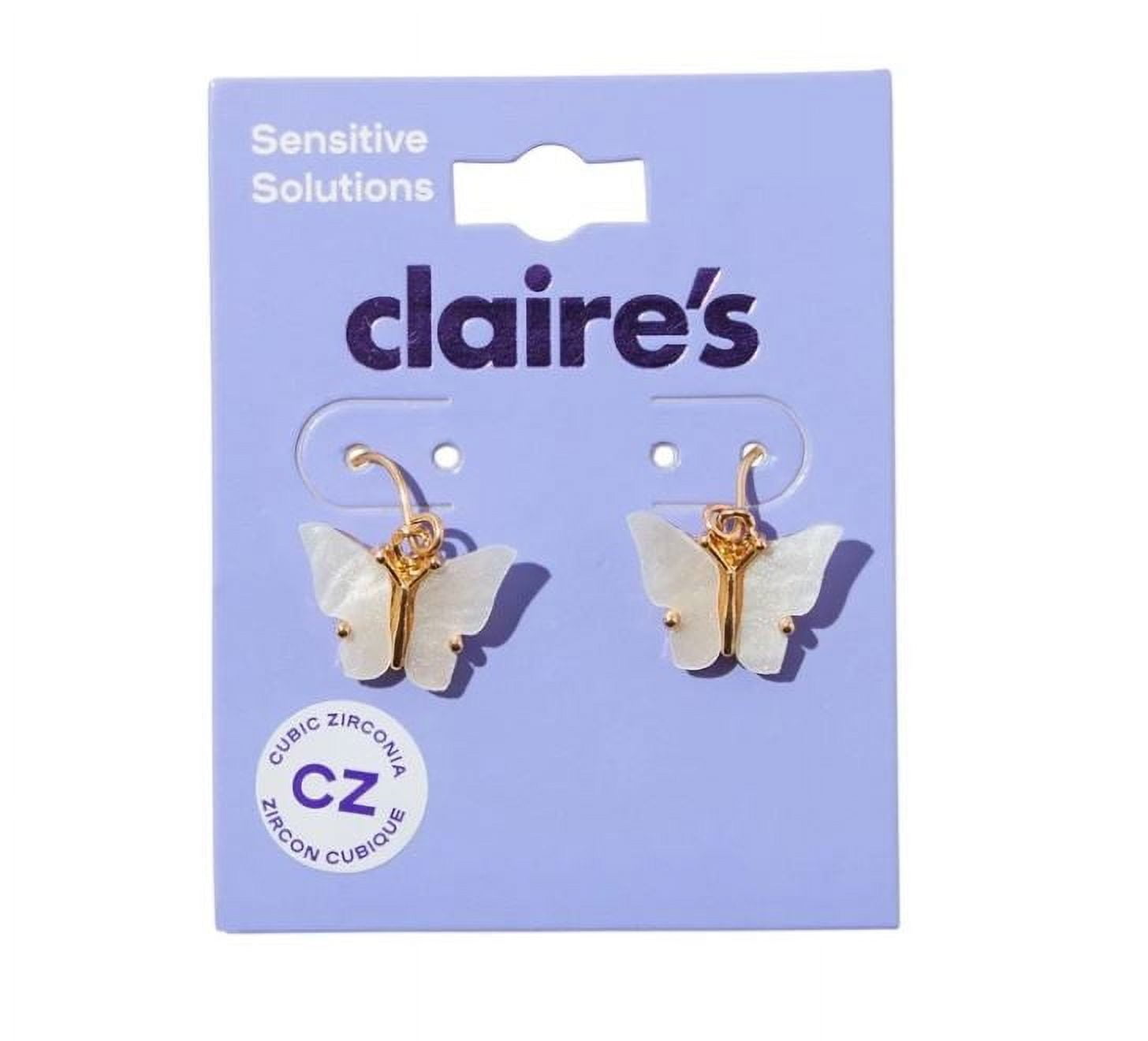 Claire s Brandclub Claire s Tween Girls Gold and White Chunky Butterfly Drop Earrings