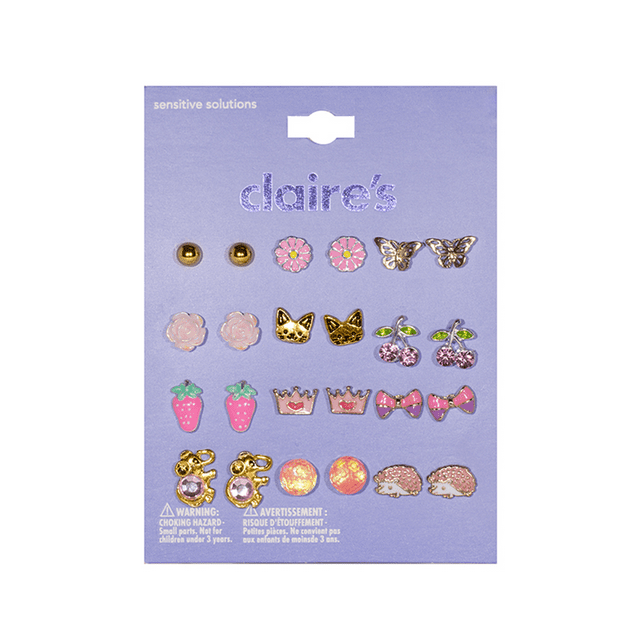 Claire's Girls Gold and Pink Spring Stud Earrings Set, 12 Pairs, Metal ...