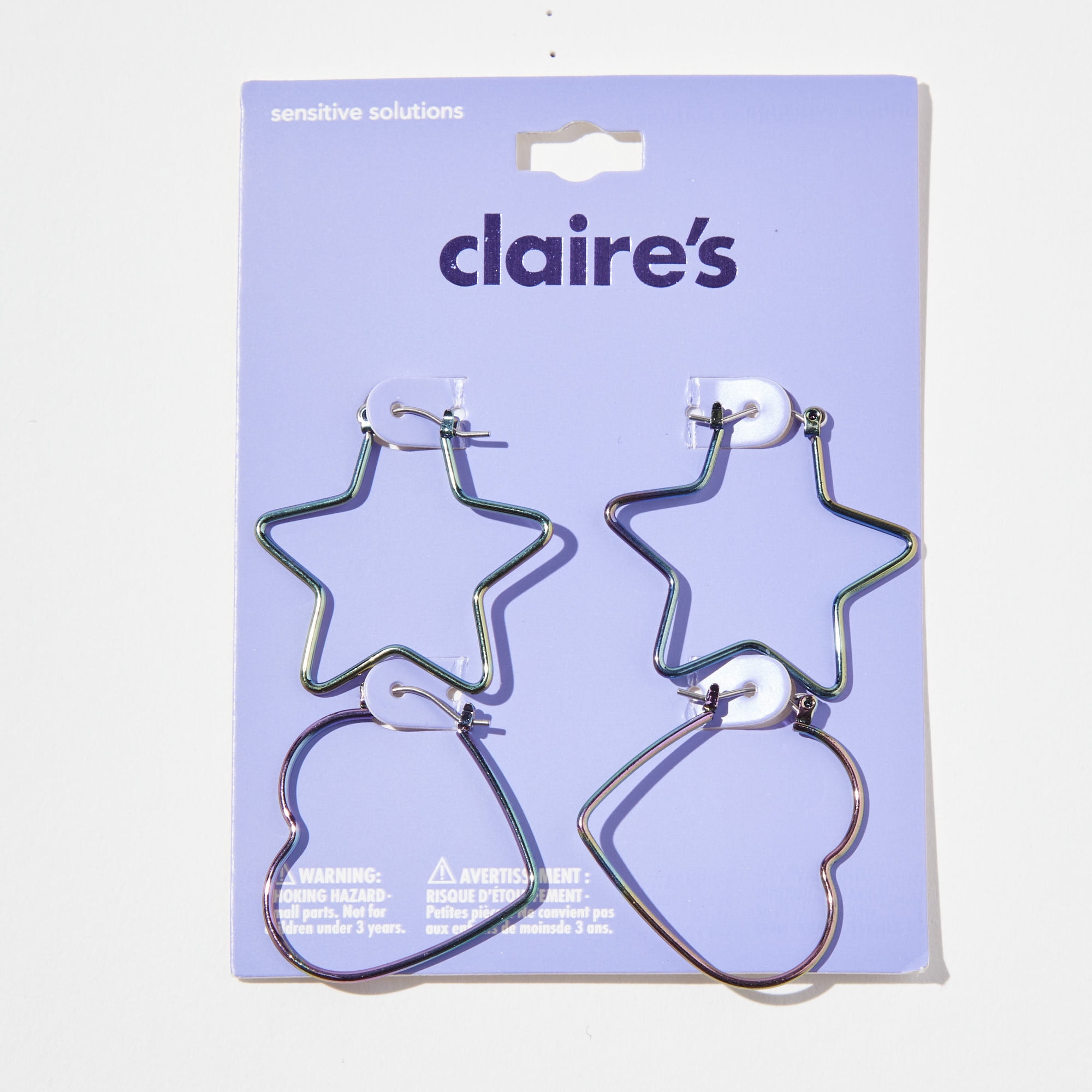 Claire's Heart and Star Shaped Anodized Earrings, Dual Pair Set for ...