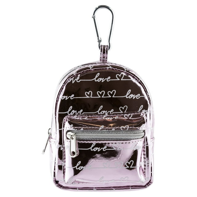 Claire's Girls’ Metallic Love Script Mini Backpack Keychain, Pink ...