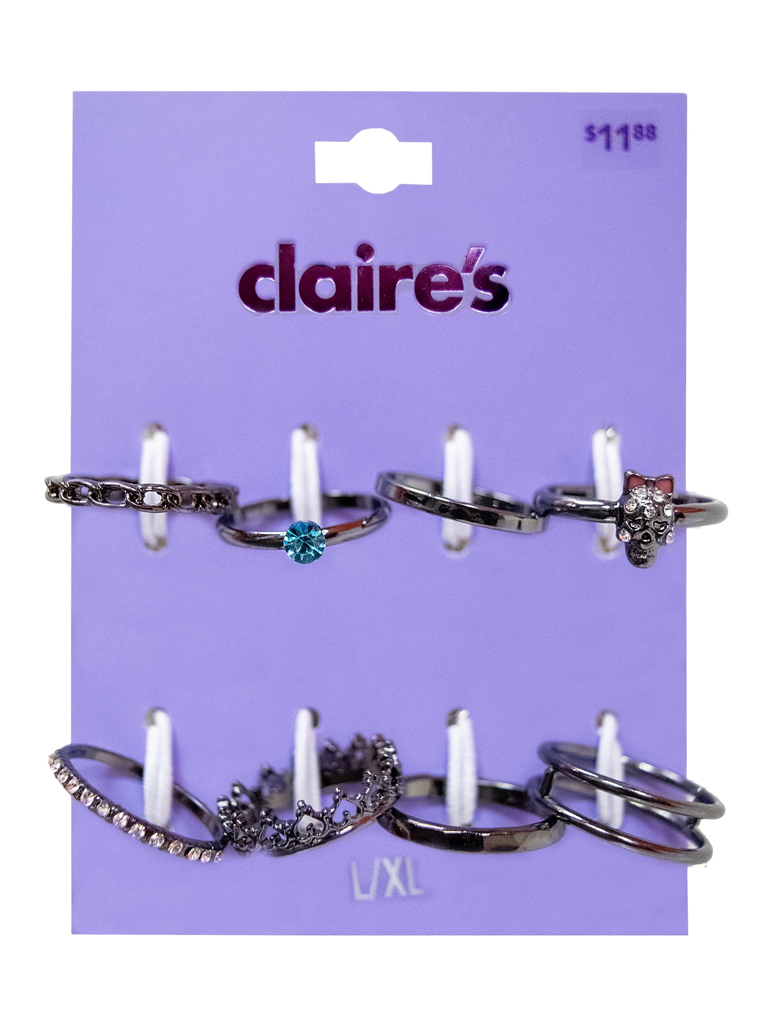 Claire's Girls Stacking Rings Set, Hematite Metal, Ring Size 8/9, Cubic ...
