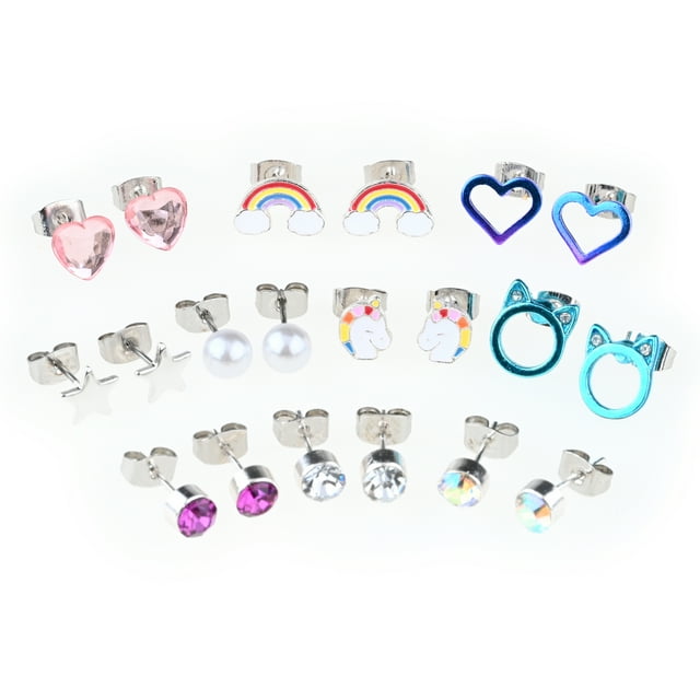 Claire's Kids Stud Earring Set, 20-Piece, Unicorns, Rainbows, No ...