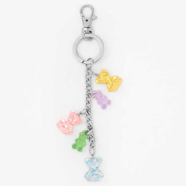 Claire's Key Bag Glitter Bear Charms Keychain, Silver-tone Metal for ...