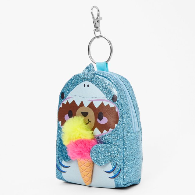 Claire's Glitter Polyurethane Shark Costume Bear Mini Backpack Keychain ...