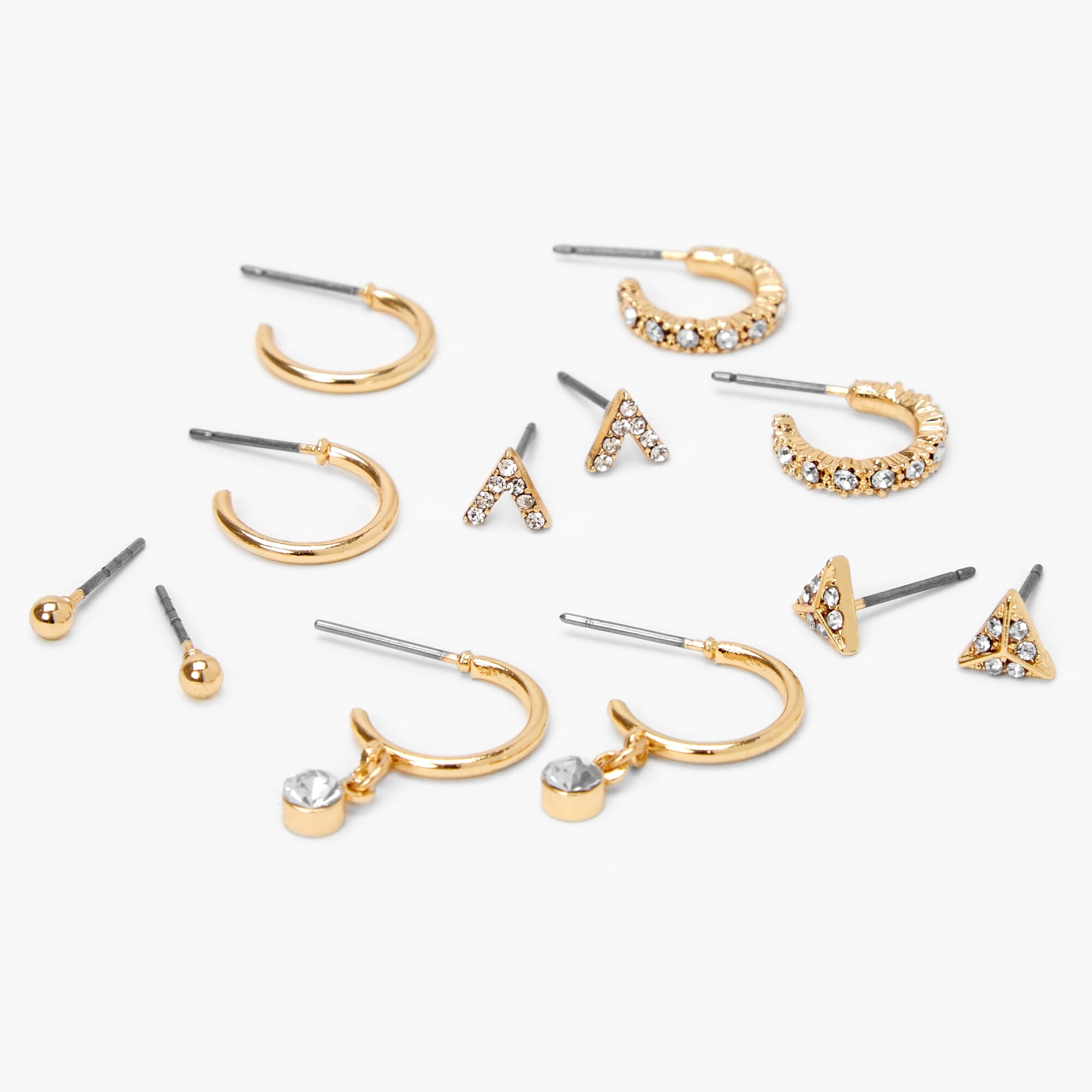 Claire's Gold Embellished Geometric Earrings Set - 6 Pack - Walmart.com