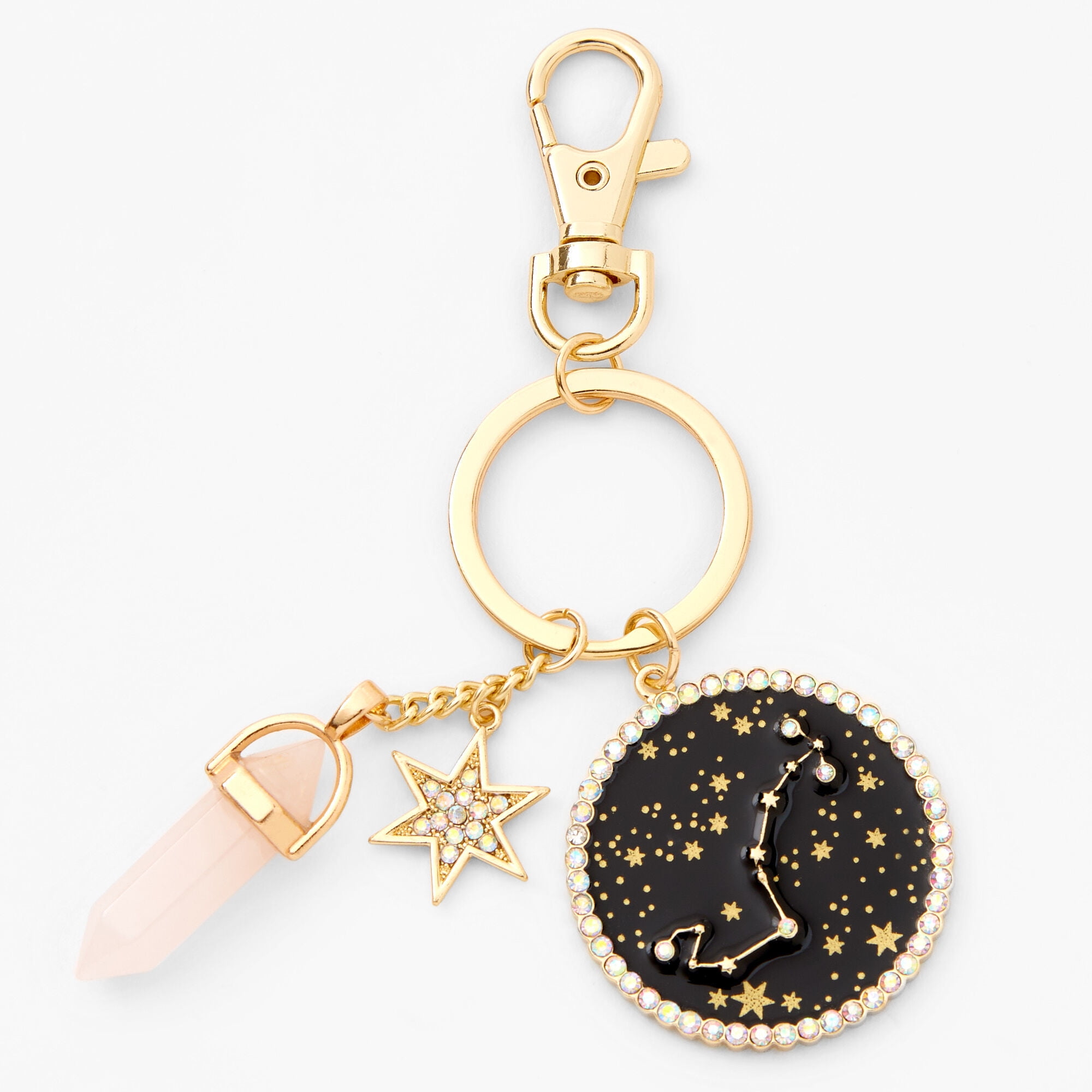 Claire's Gold Scorpio Zodiac Keychain, Black Charm, Crystal Star, Pink ...