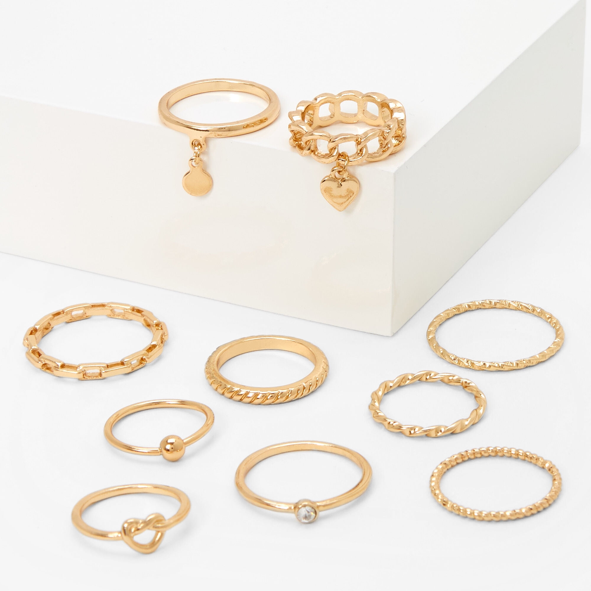 Claire's Gold Woven Charm Rings - 10 Pack - Walmart.com