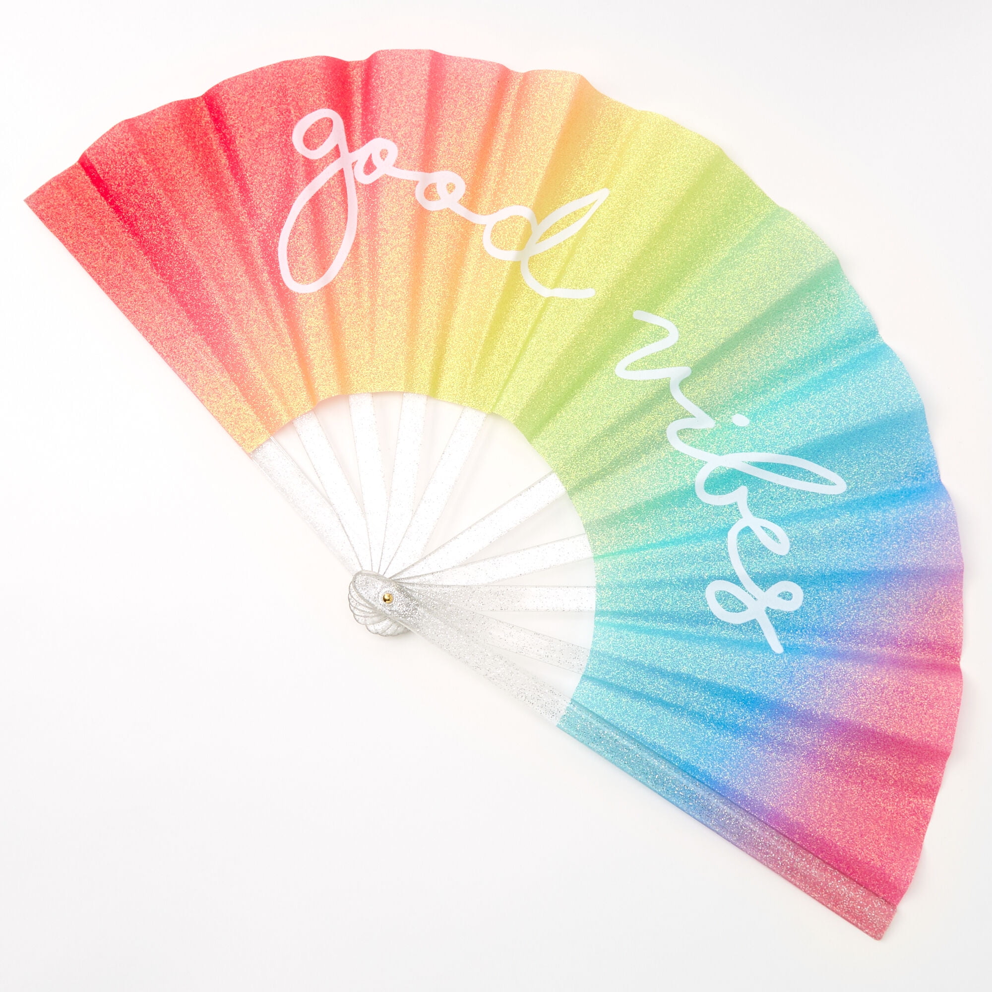 Claire's Good Vibes Rainbow Folding Fan, Foldable Design, 9 Inch ...