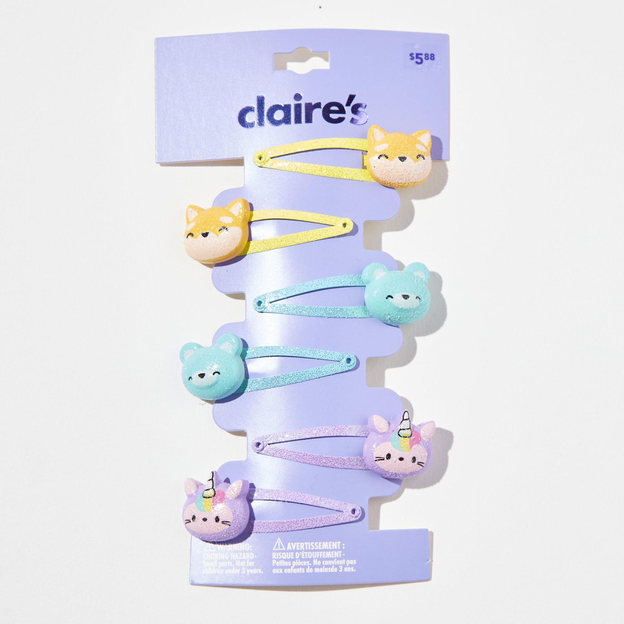 Claire's Little Girls Glitter Cat, Unicorn, Corgi Critter Hair Clips, 6 ...