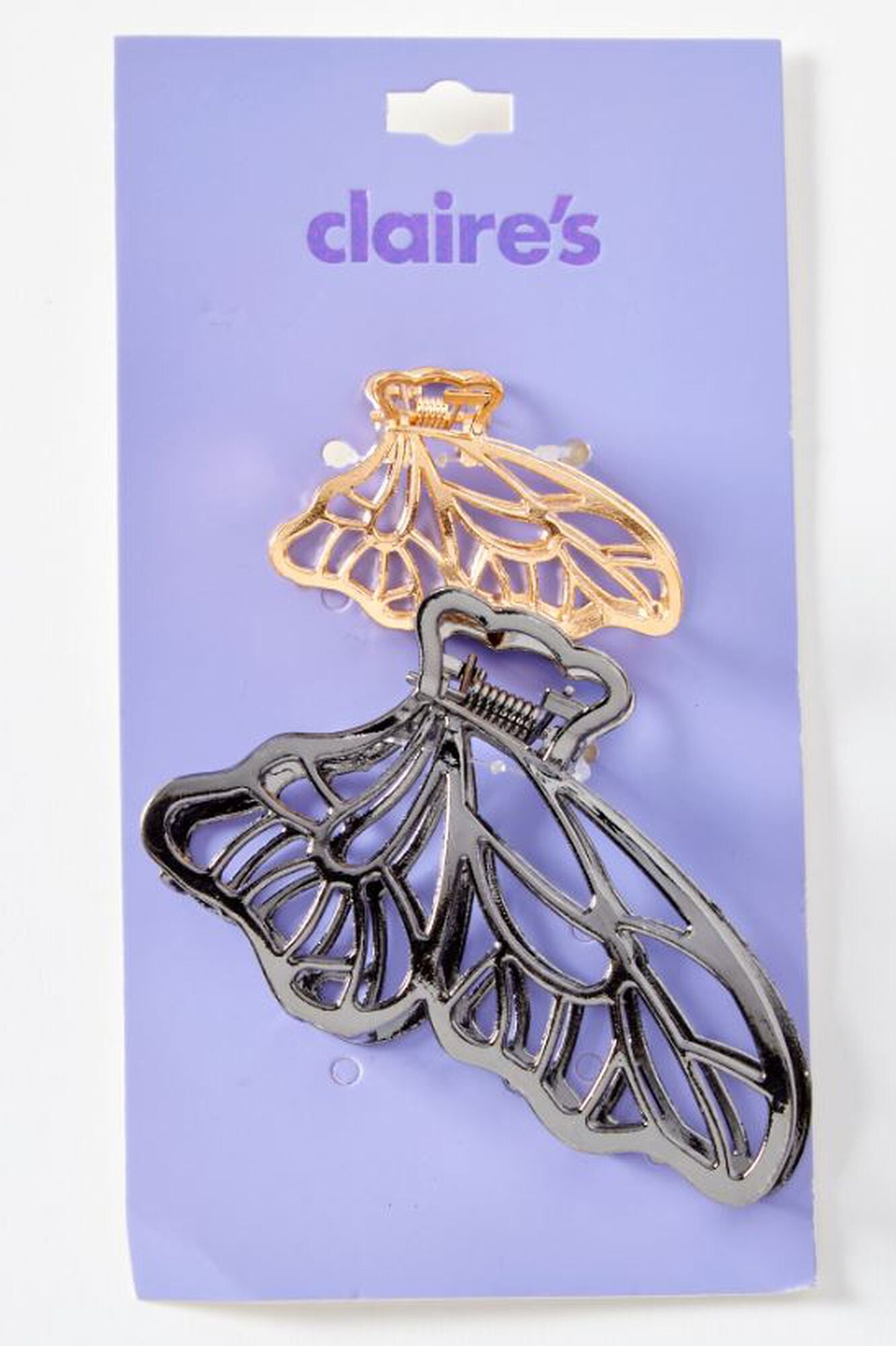 Claire's Tween Girls Metal Butterfly Hair Claw Clips, Black and Gold, 2 ...