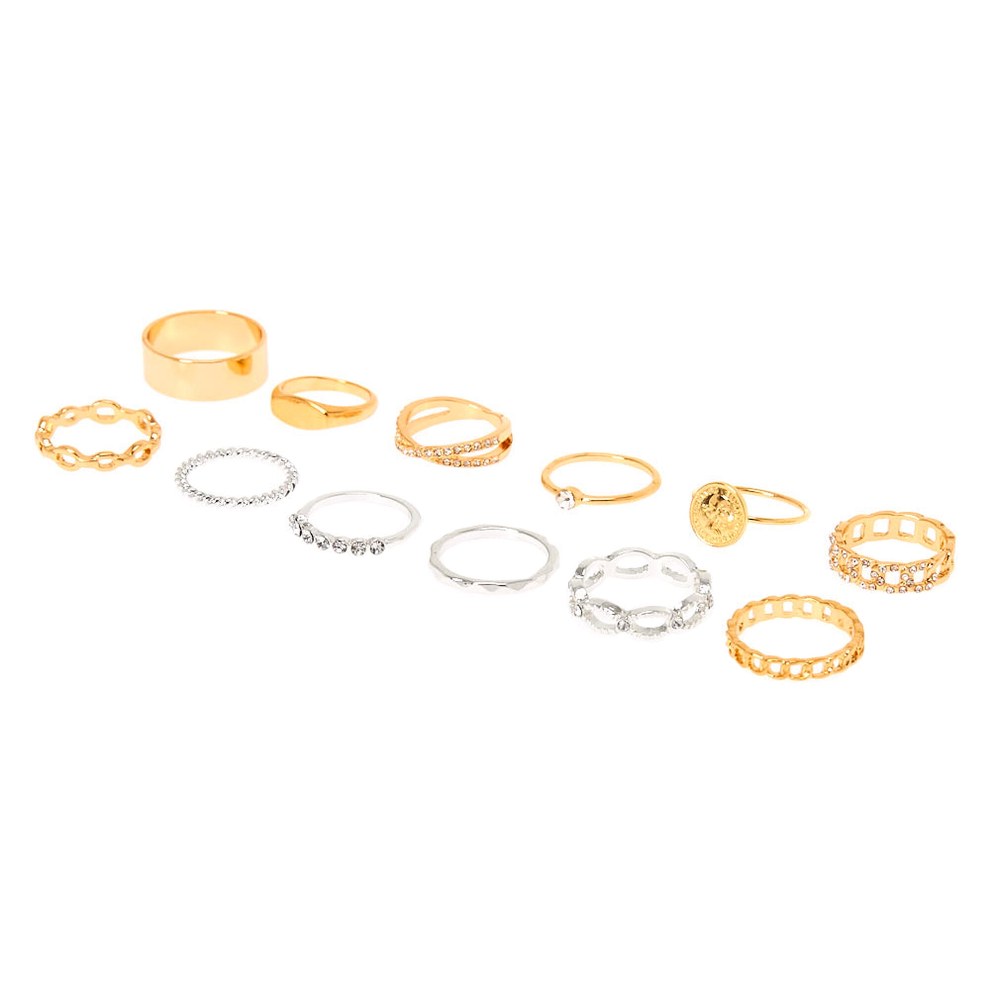 Claire's Mixed Metal Chain Rings - 10 Pack - Walmart.com
