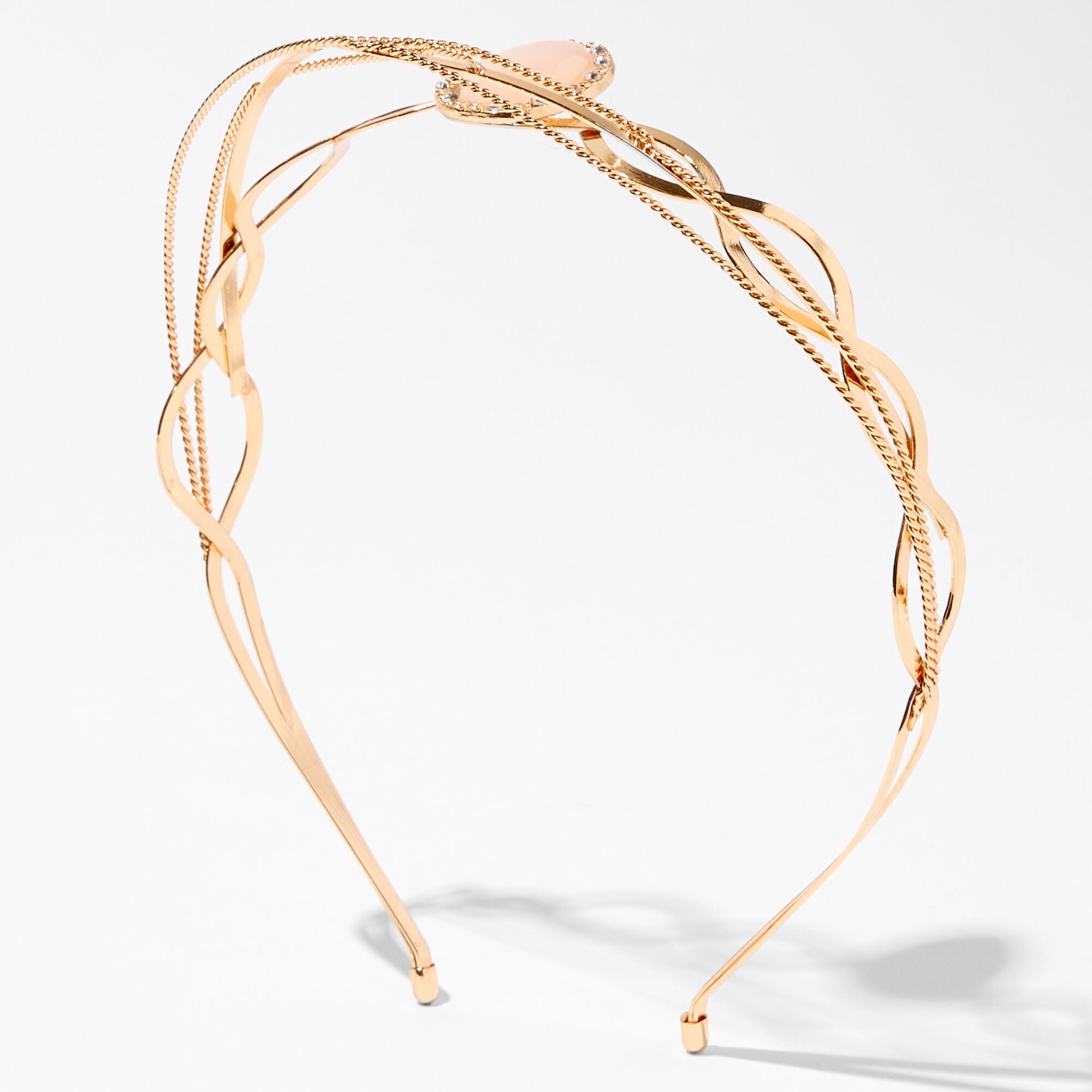 Claire's Pink Gemstone Multi Row Gold Metal Headband - Walmart.com